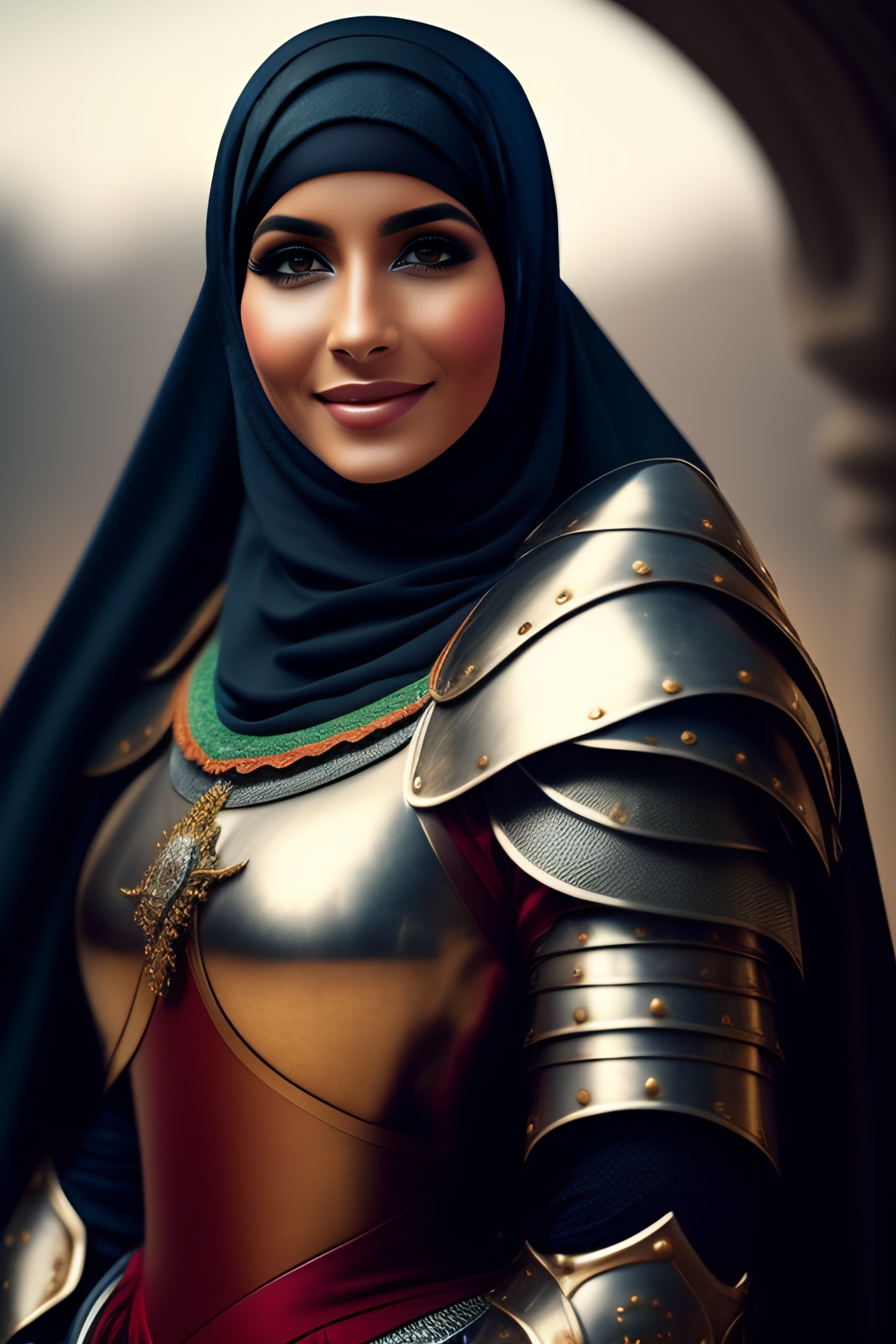 Lexica - Cute hijab girl wearing medieval royal knight armor