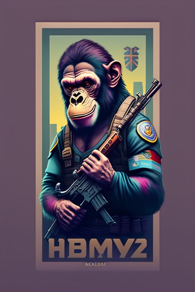 Lexica - Chimp with AK47 in his both arms, sunglasses, tatooes ...