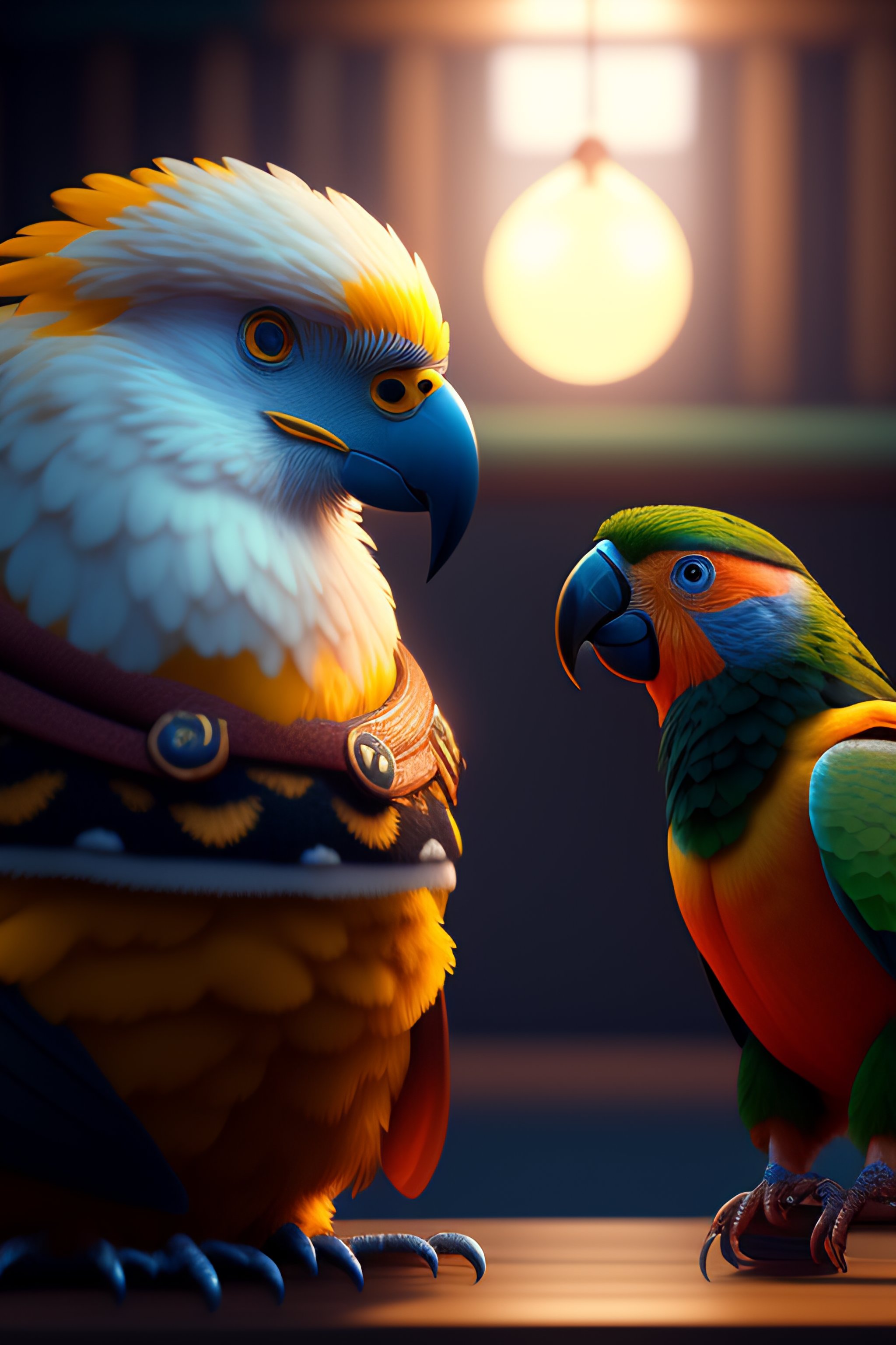 Lexica - Cute humanoid eagle and parrot fighting in a dojo ,unreal ...