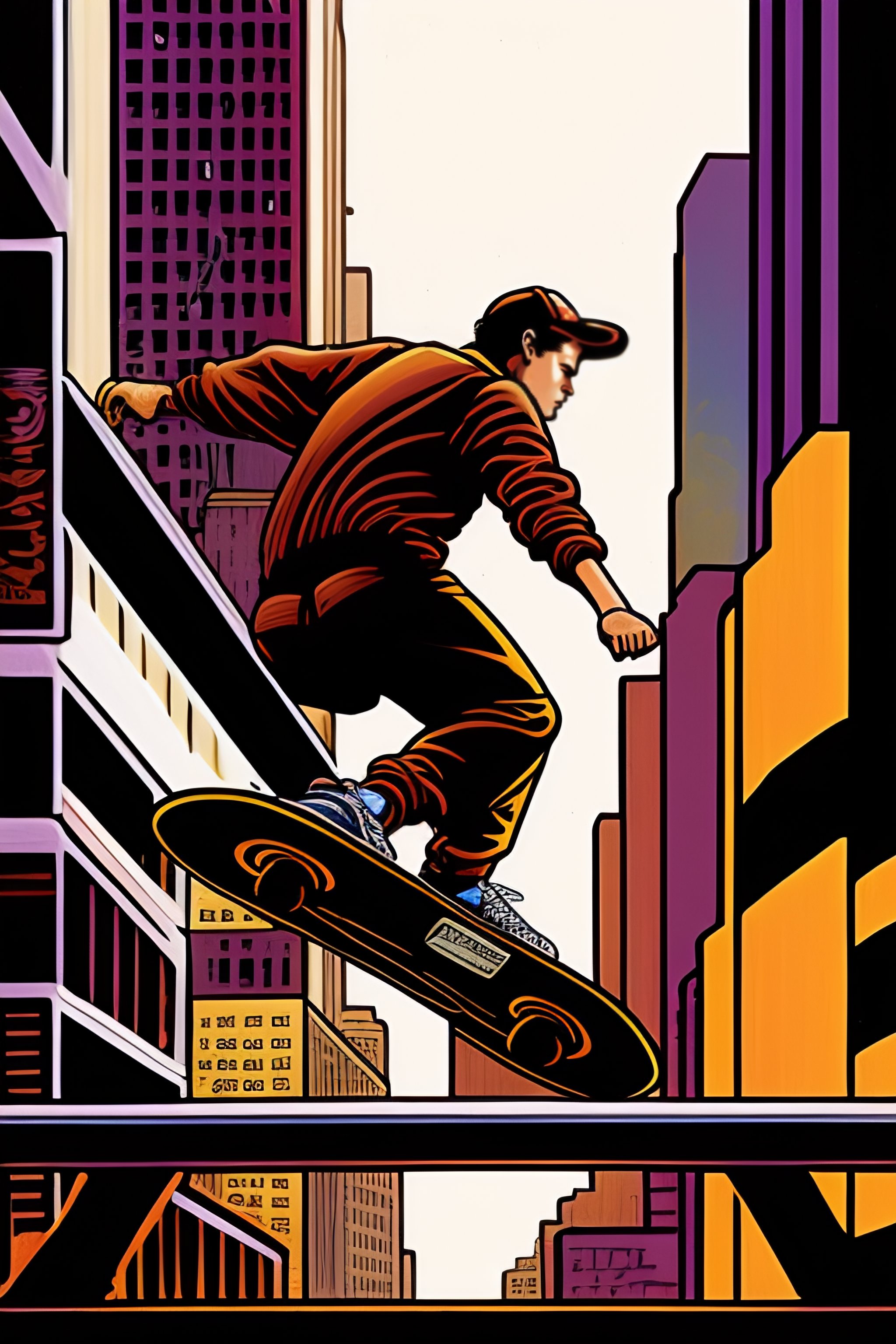 Lexica - 90s comic Graphic art of a person riding skateboards in city ...