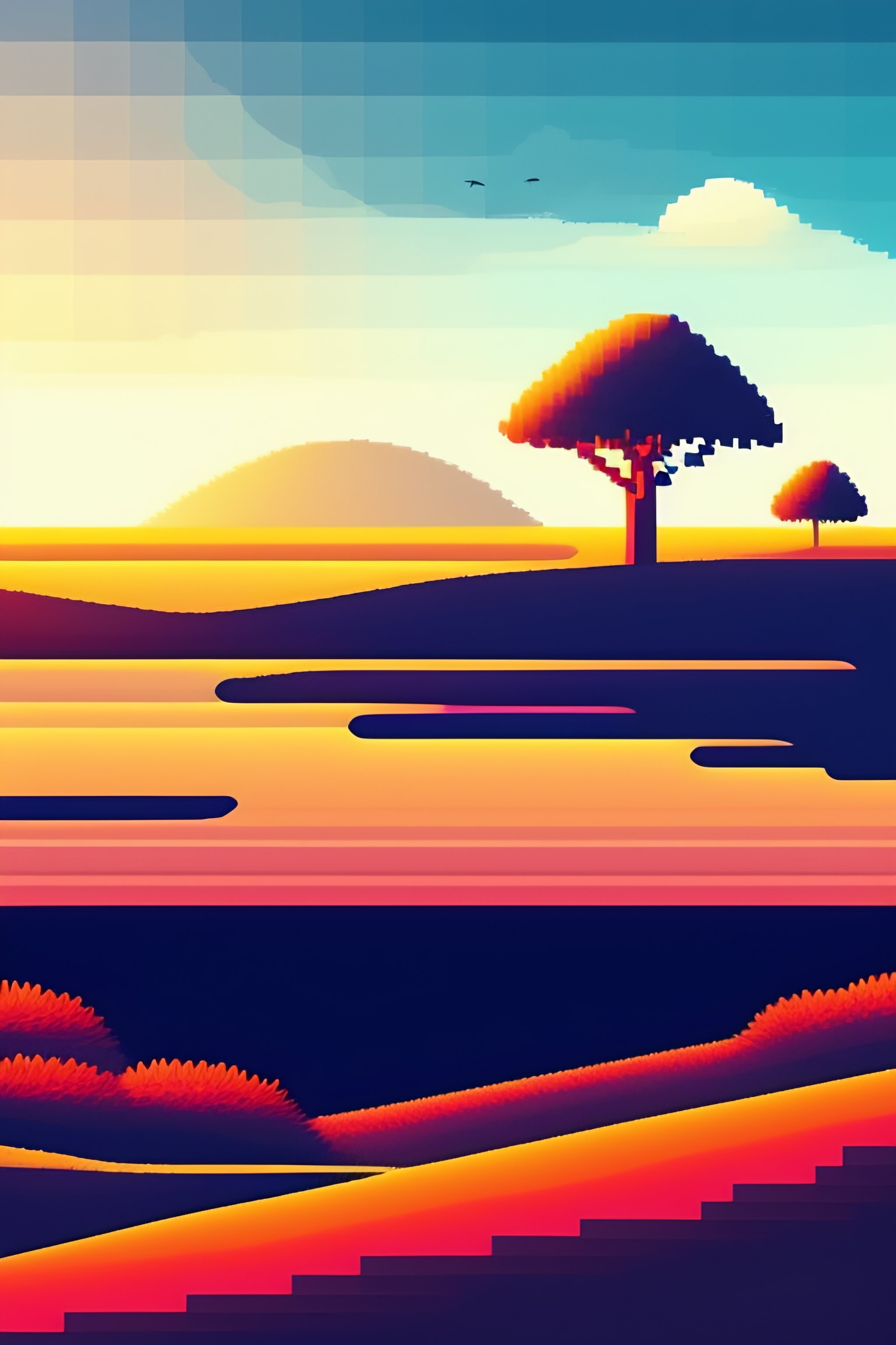 Lexica - Superb minimalism, landscape, summer, pixel art, sunny day ...