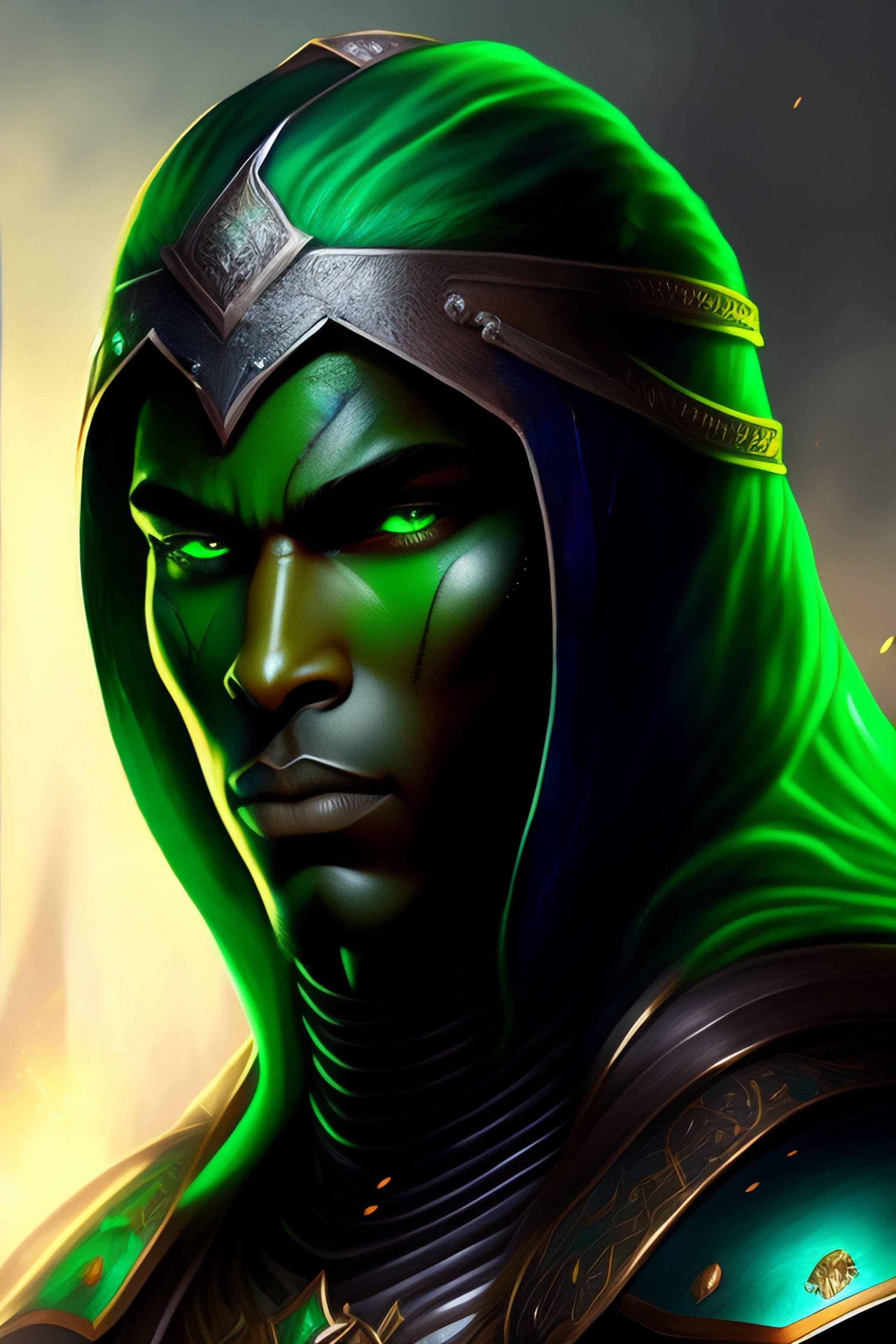 Lexica - Half-drow male good warrior Green eyes and basic mail armor ...