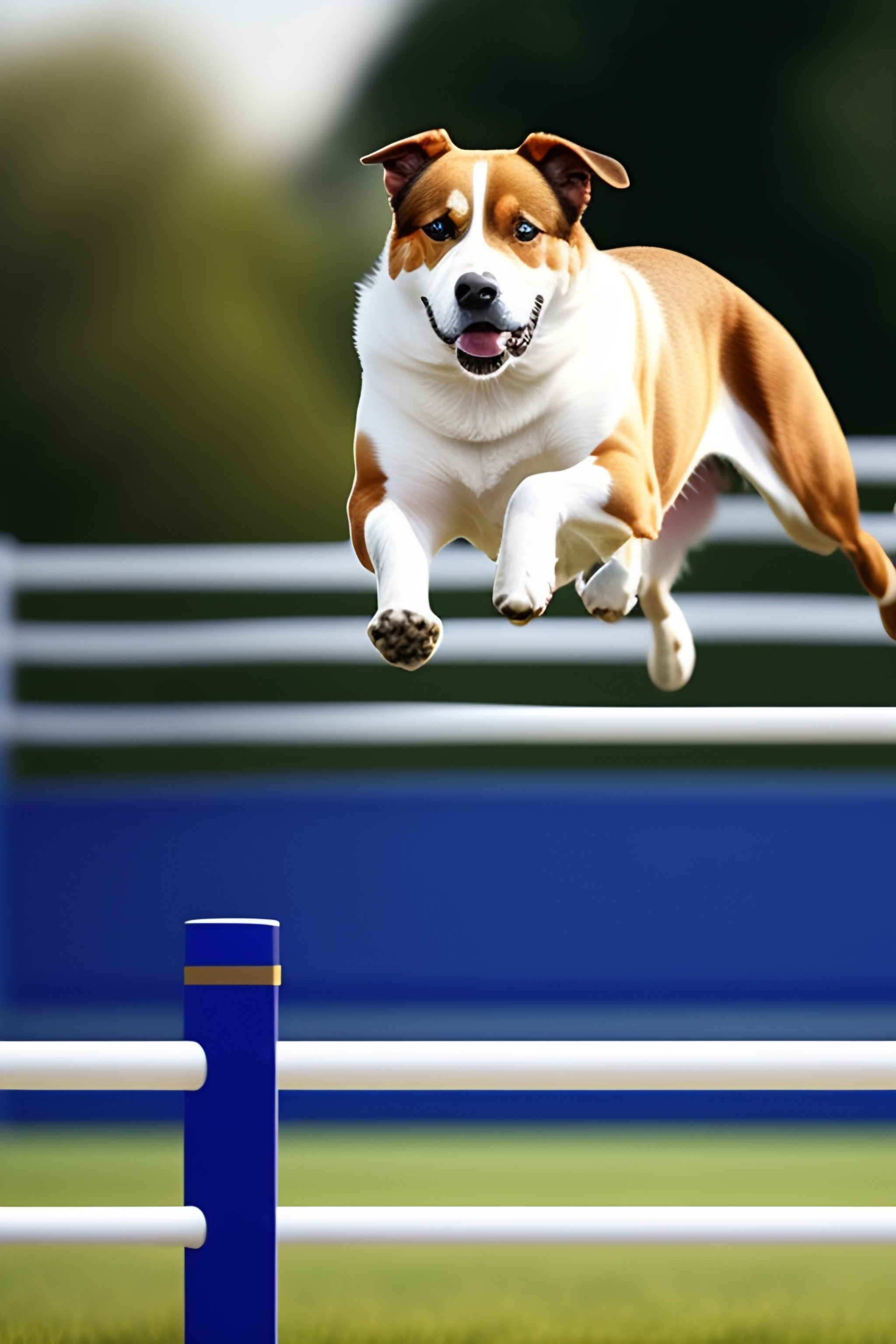 Lexica - Dog with four legs in the air in agility parcours jumping over ...