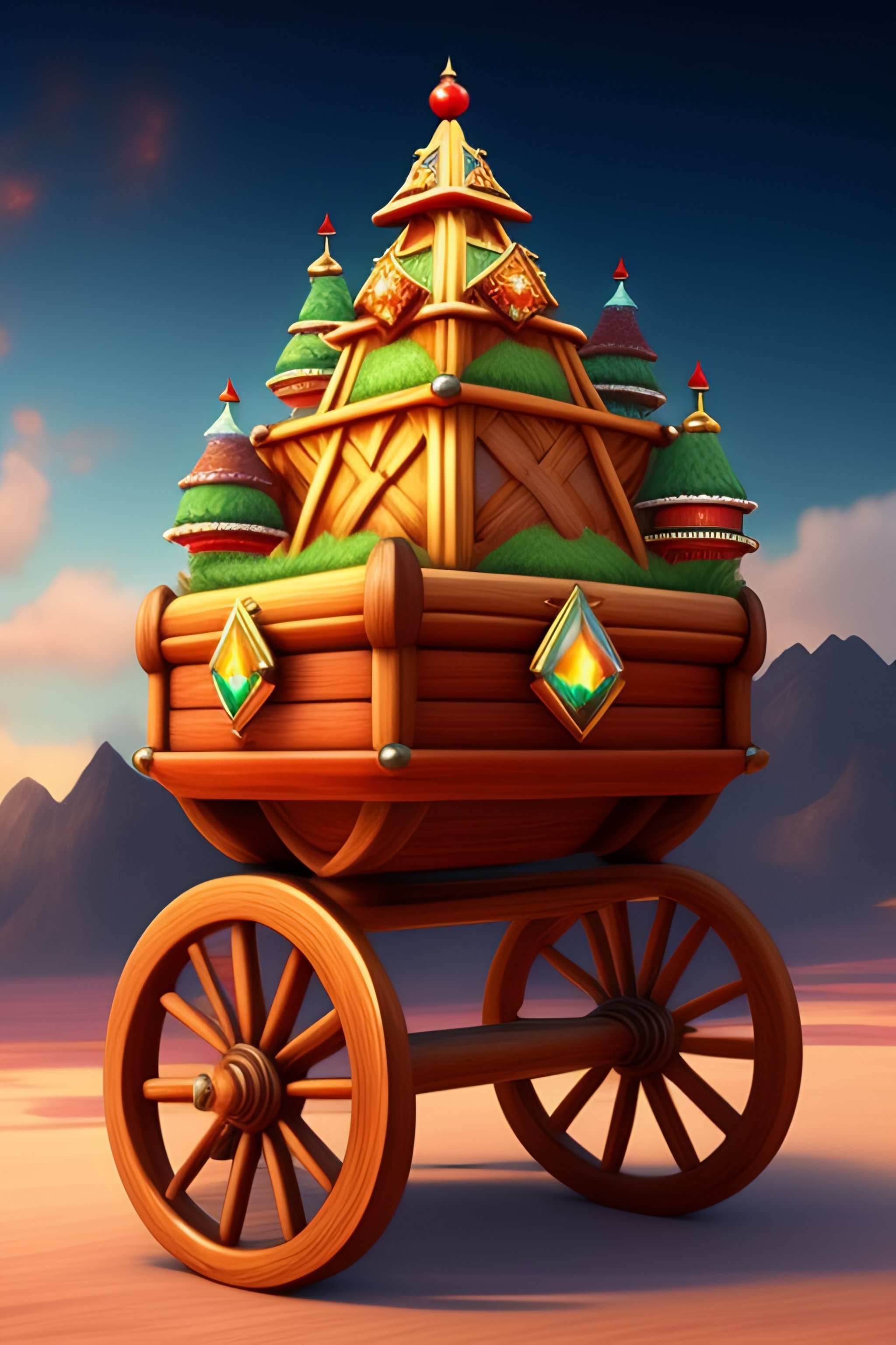 Lexica - Wooden cart, with a tower bearing a magic crystal at its top ...