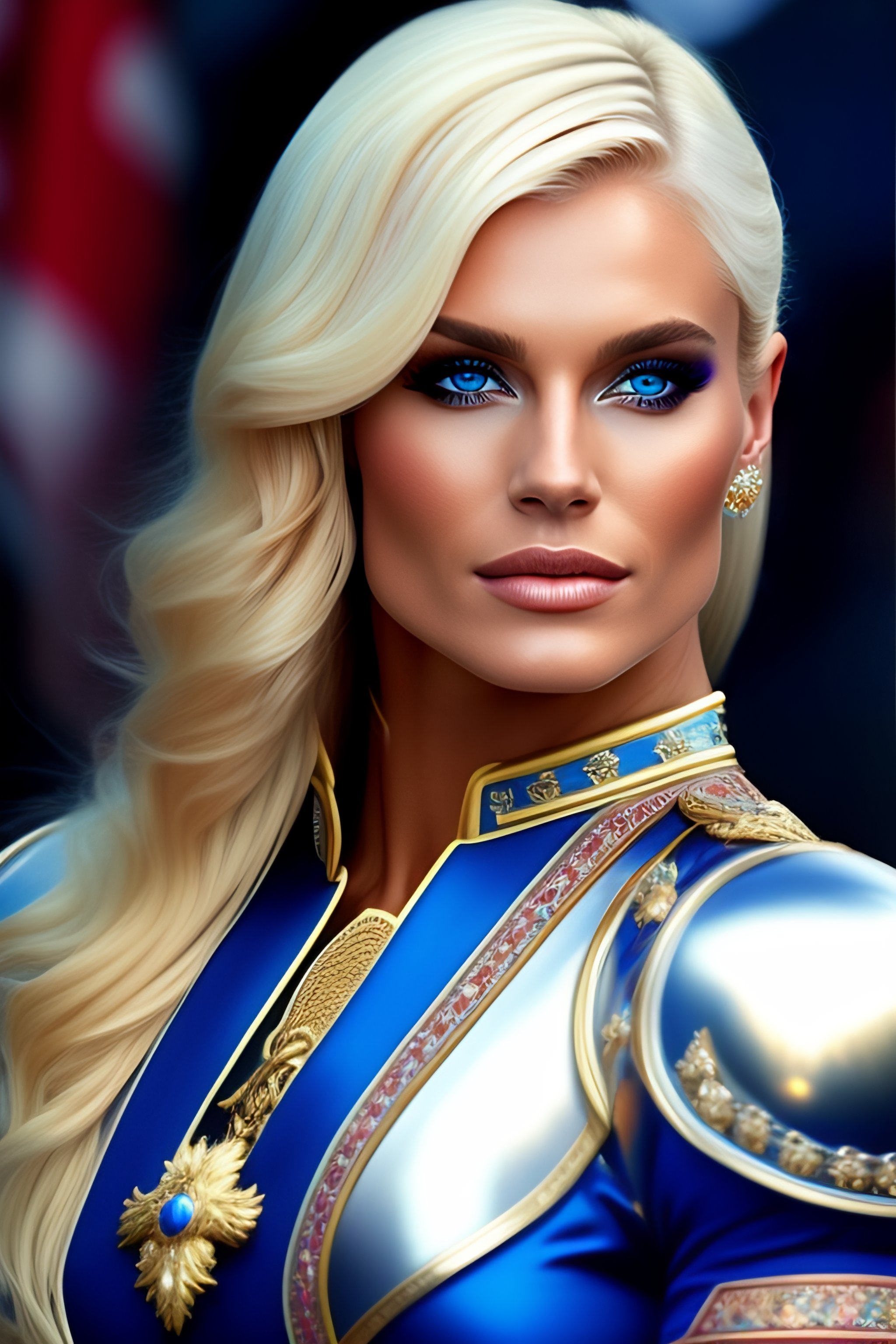 Lexica - Platinum-blonde-haired blue-eyed princess, muscular, buff ...