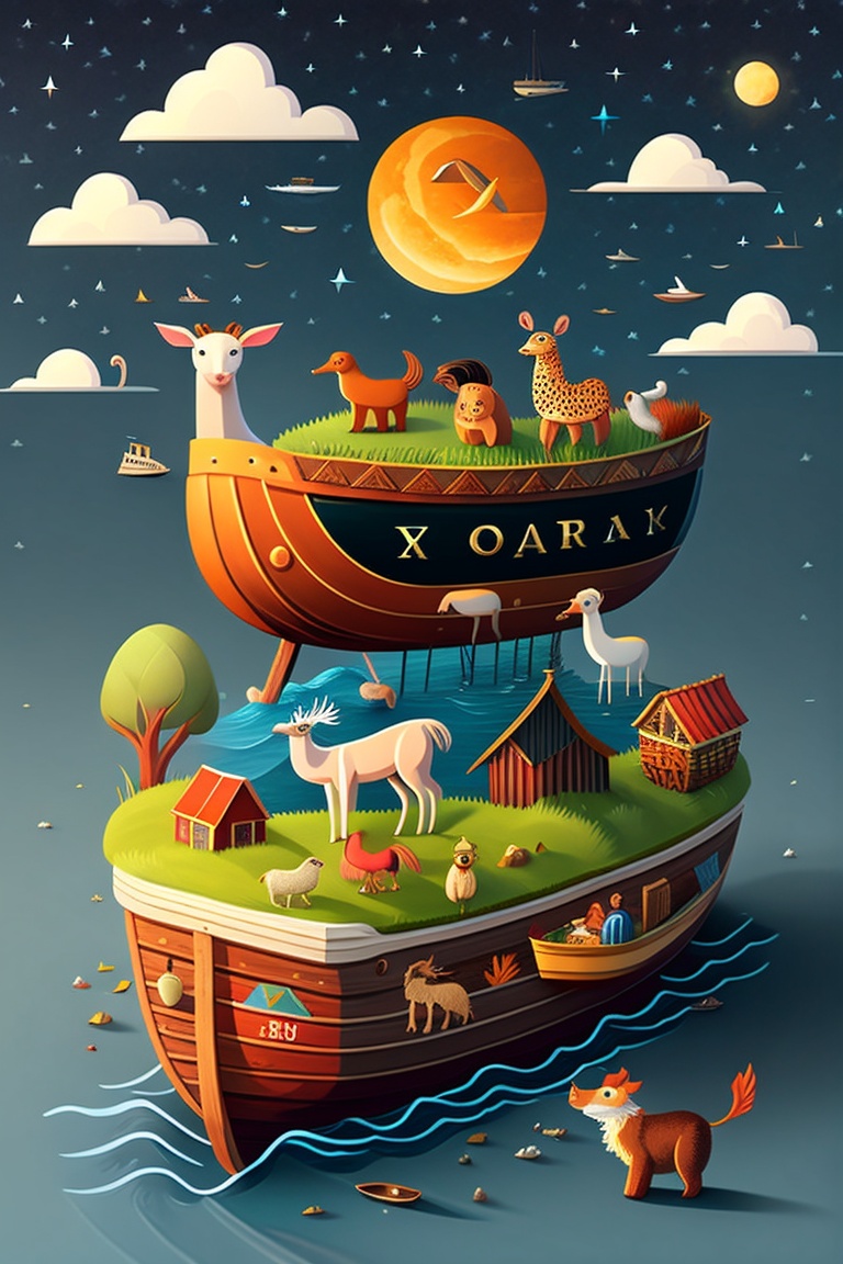 Lexica - A noah's ark filled with lots of animals floating on top of a ...