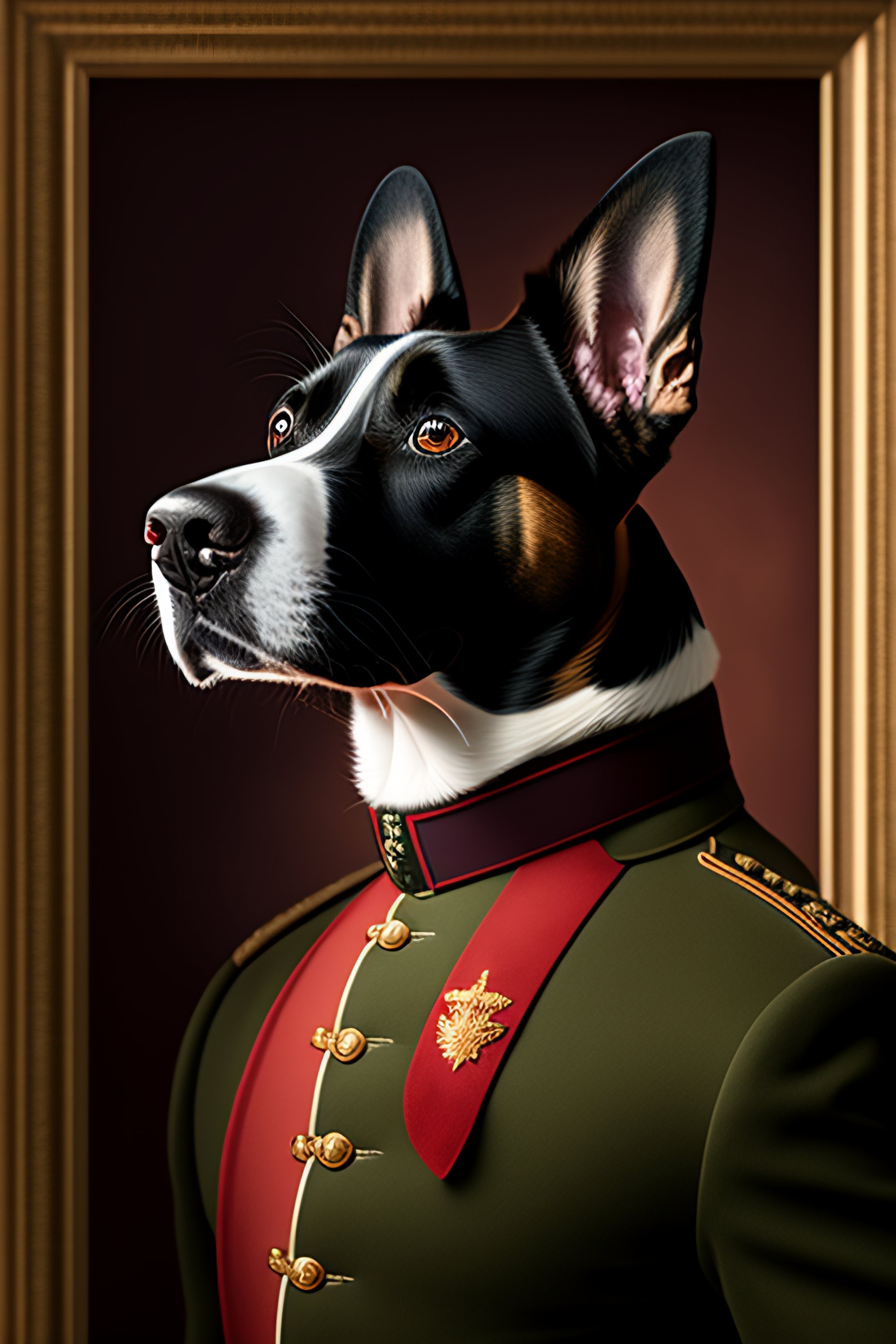 Lexica - Portrait of dog wearing soldier uniform, Victorian era portrait