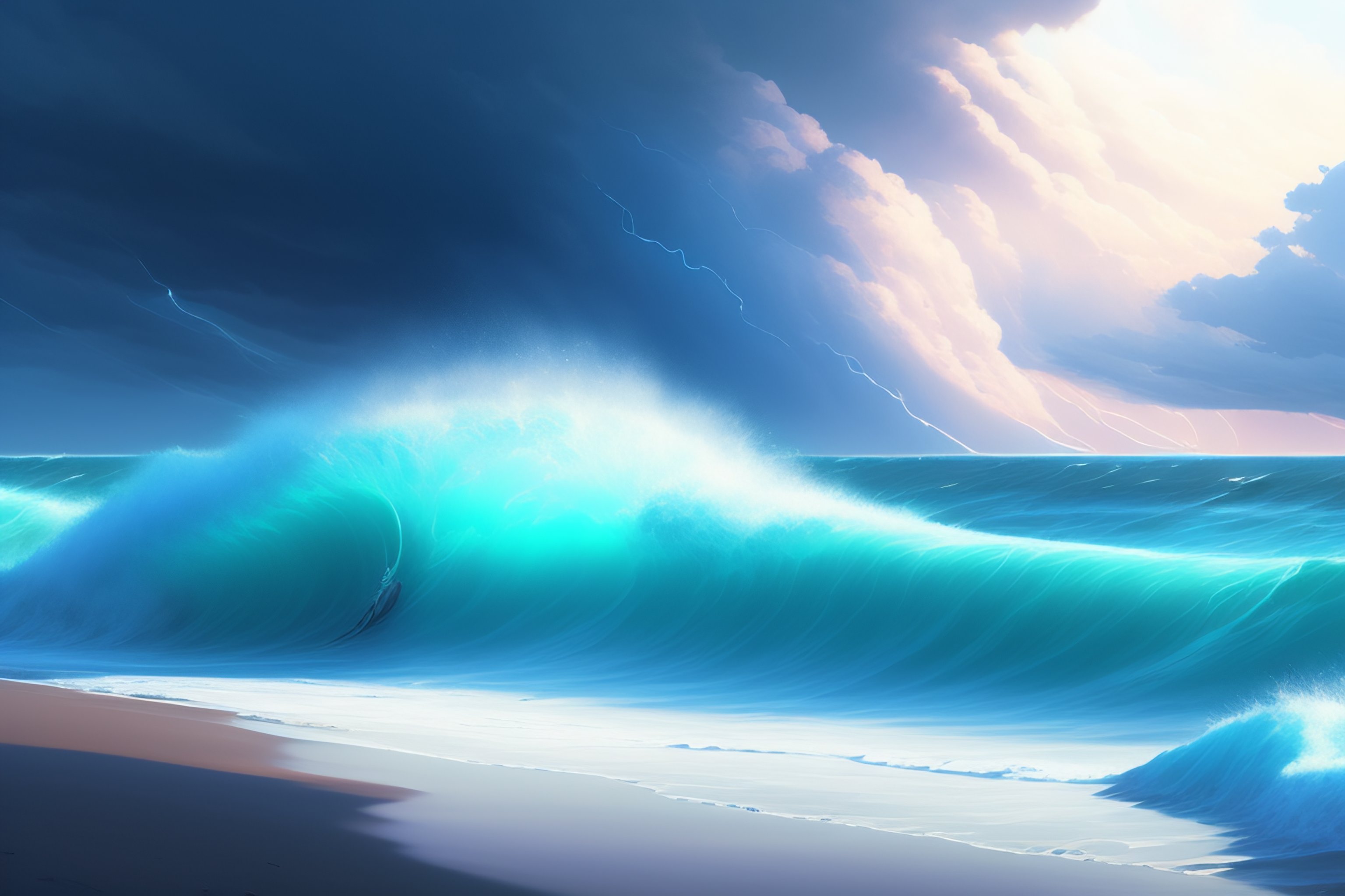 Lexica - Infinite storm, key visual, blue tinted clouds, ocean has ...