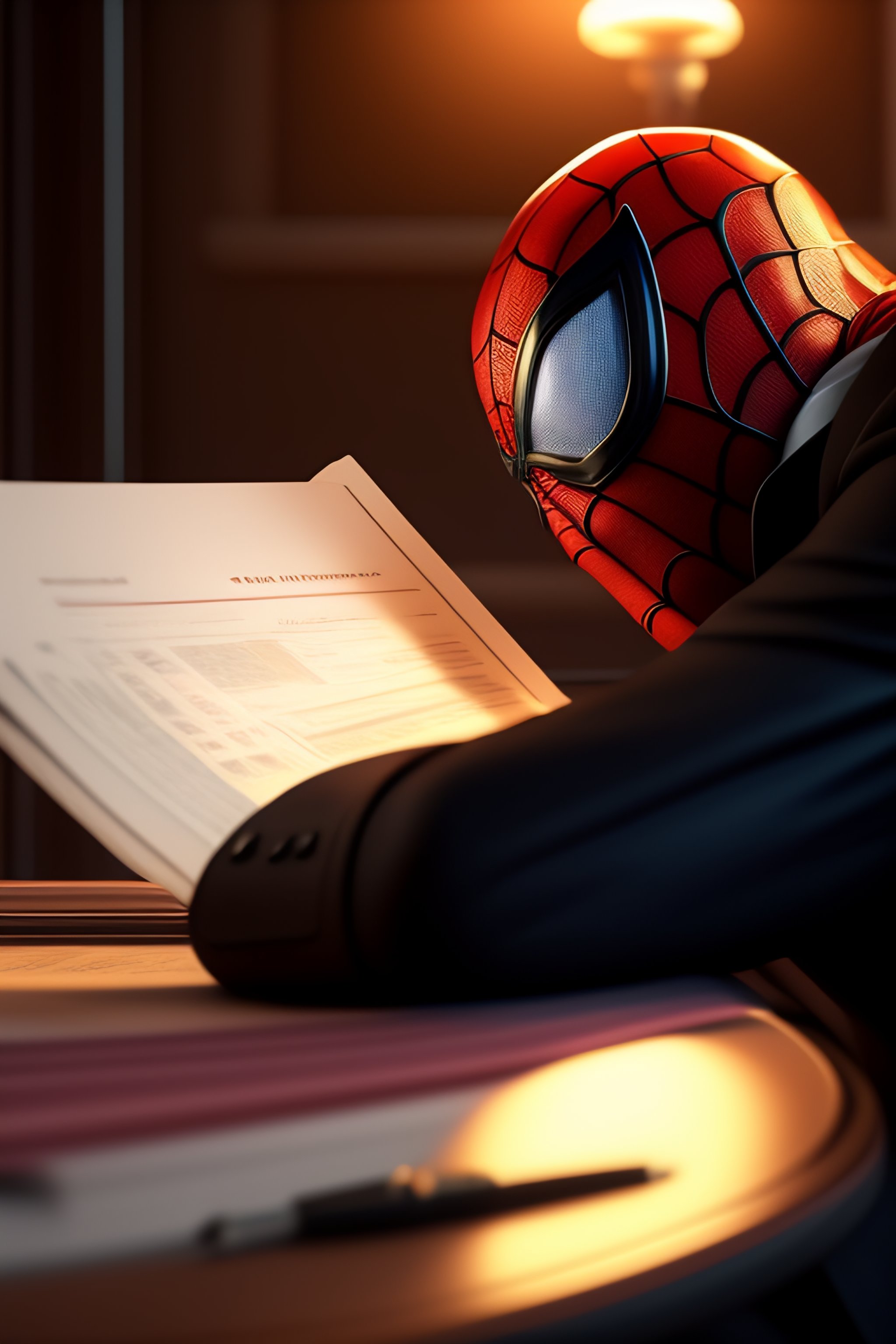 Lexica - Spider-Man commiting tax fraud, paperwork, exhausted, by serov ...