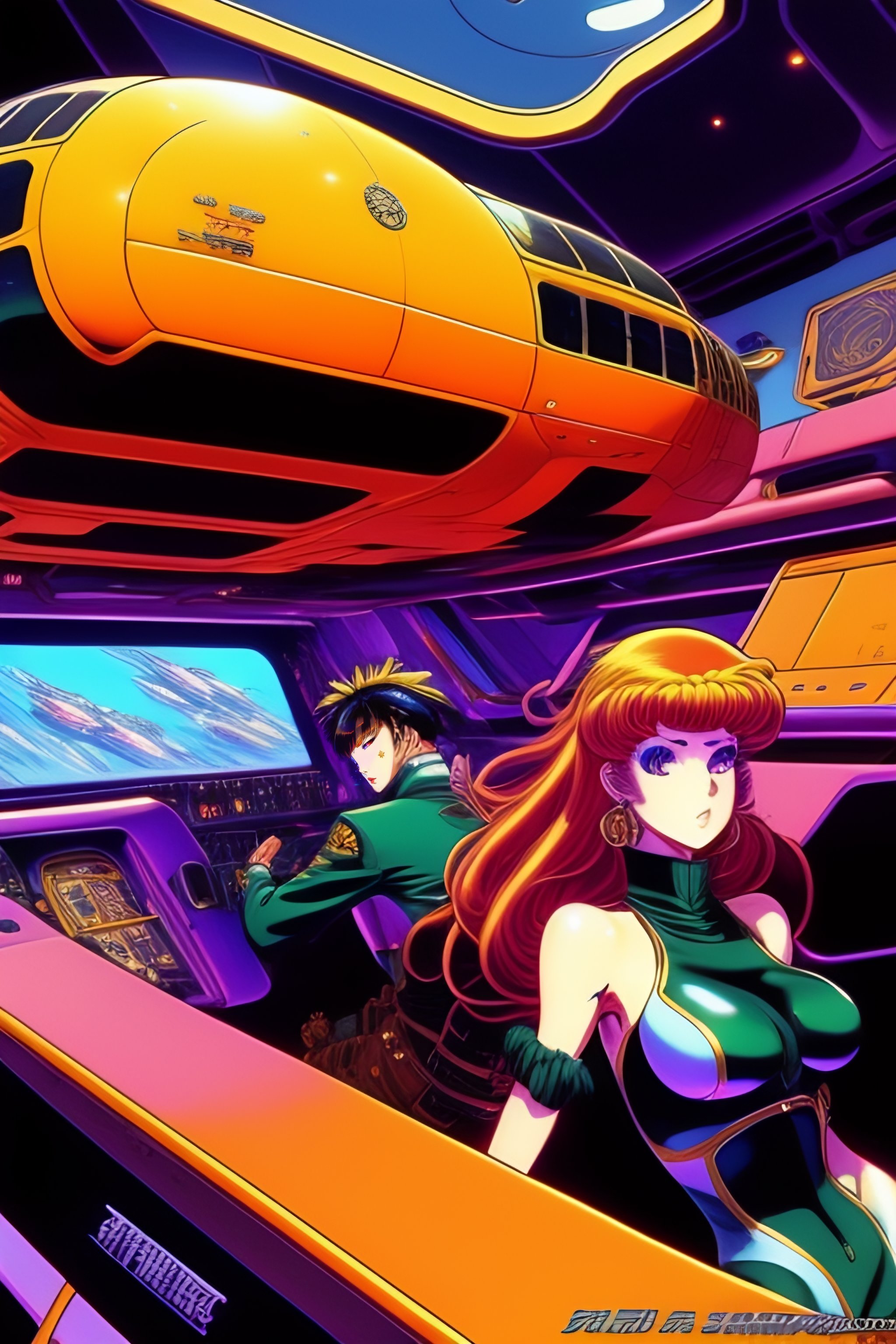 Lexica - Vintage 80's anime style. cluttered starship interior; crew ...