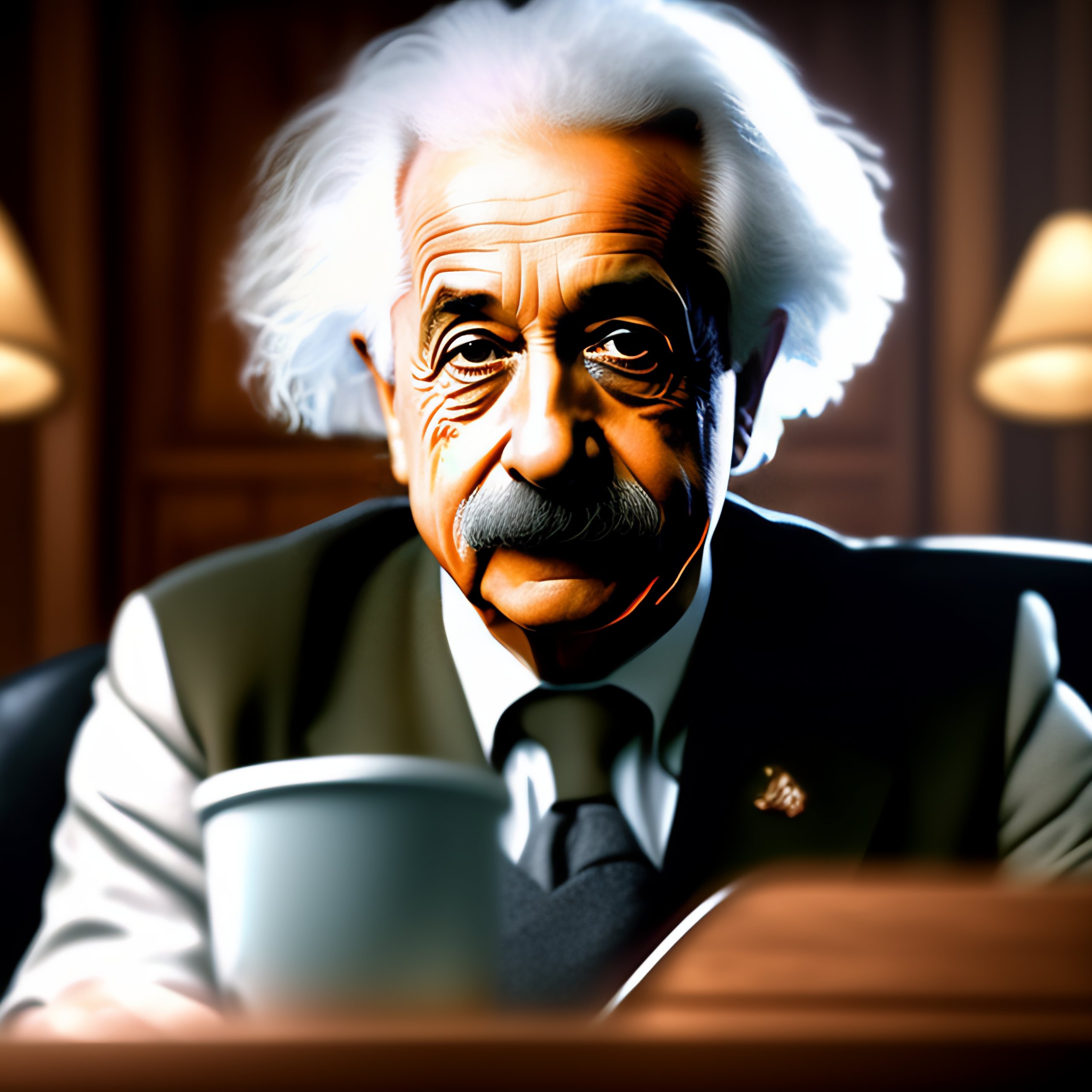 Lexica - Albert einstein is sitting on his gamer chair, on his gamer pc ...