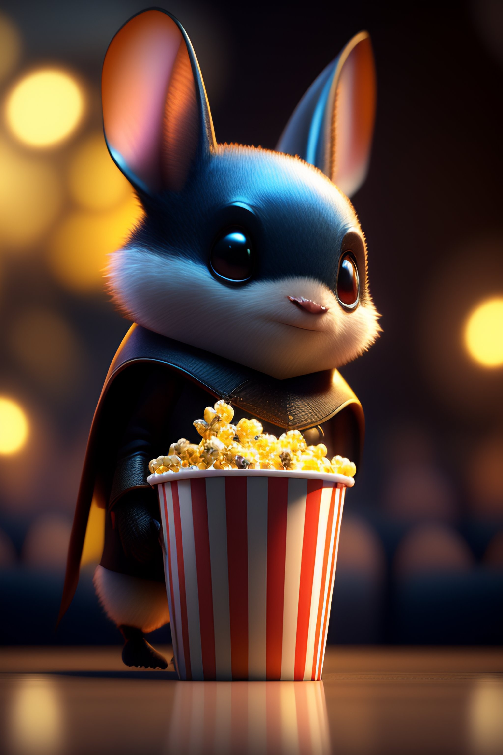 Lexica - Cute small humanoid bat sitting in a movie theater eating ...