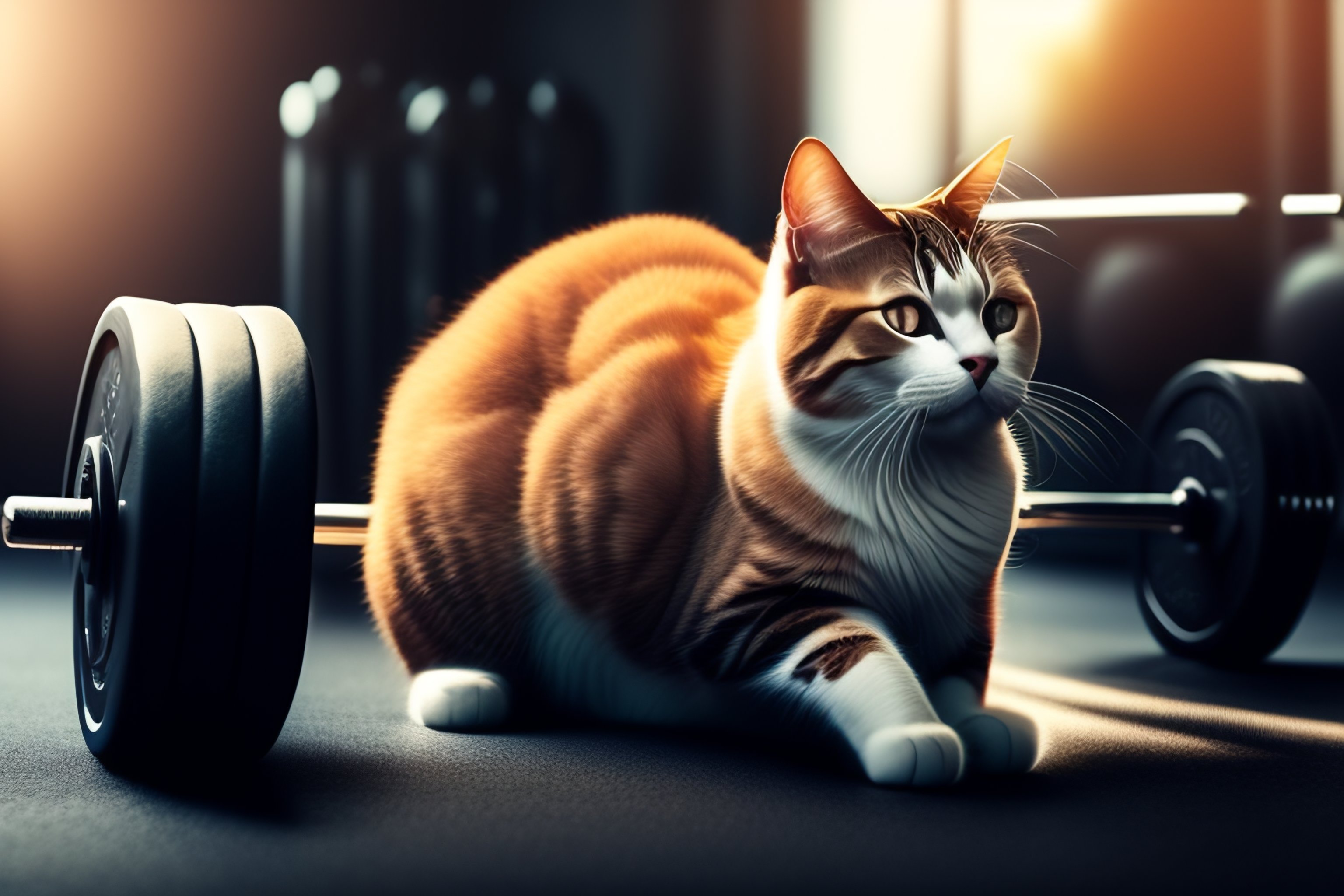 Lexica - A cat lifting at the gym with a six pack