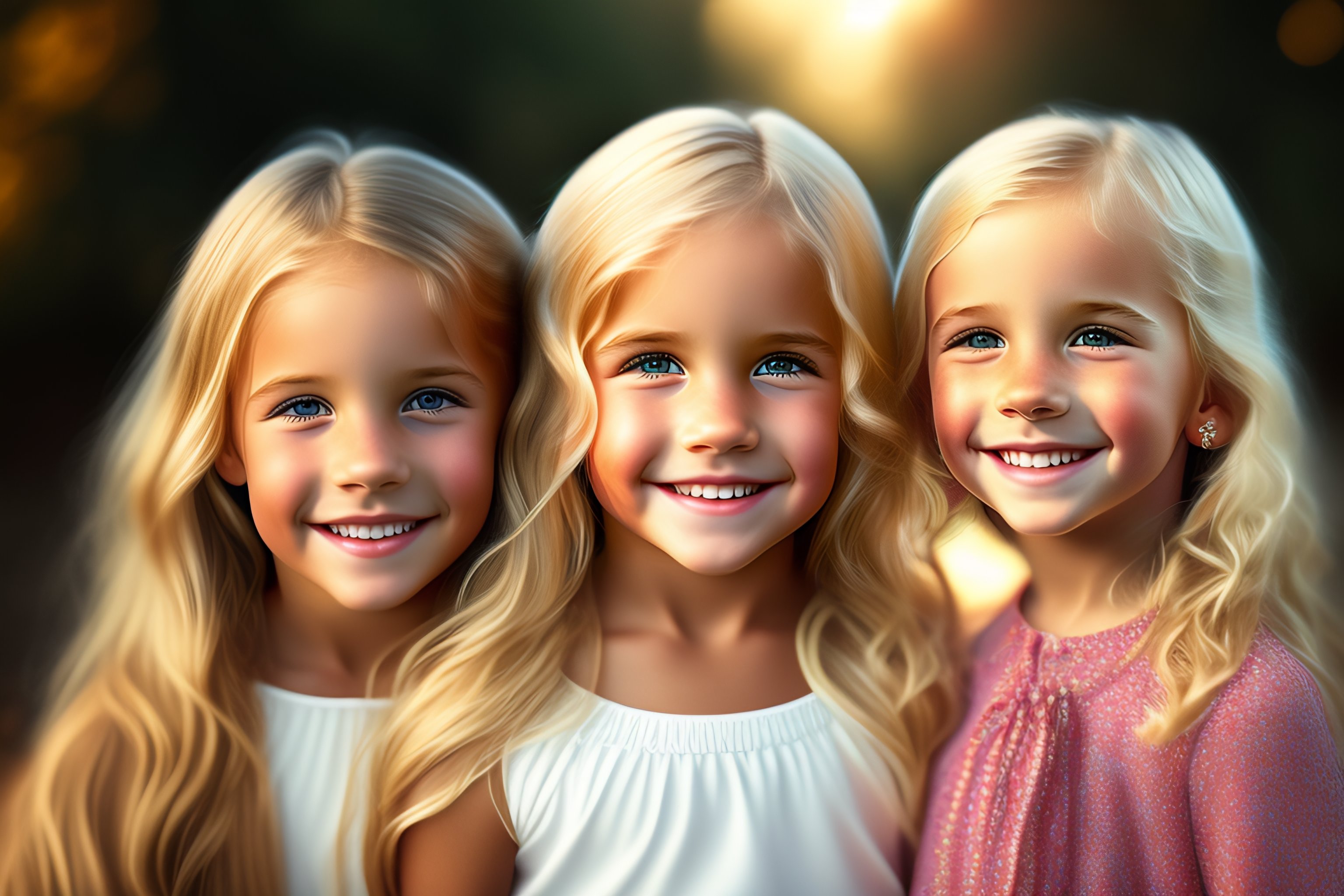 Lexica - 3 year old blonde girl and group of friends. photorealistic