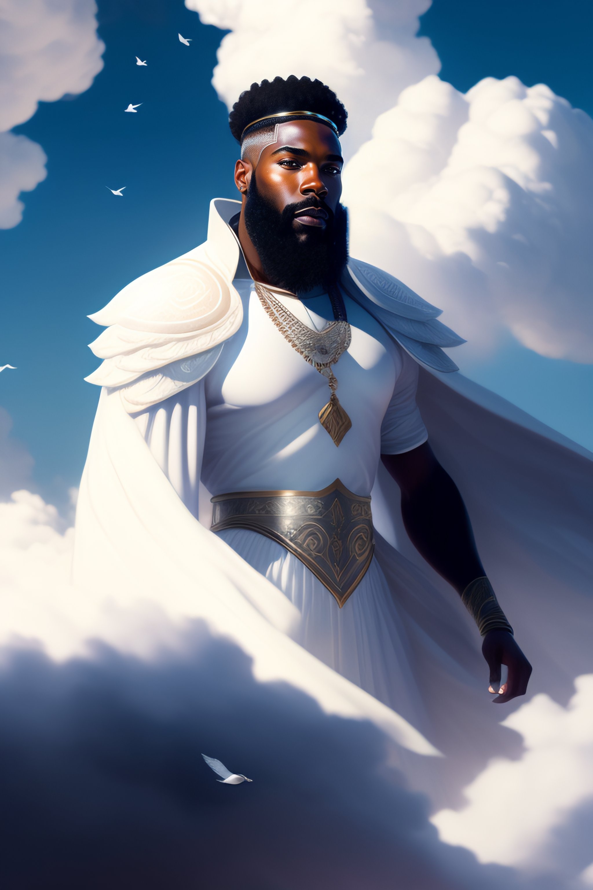 Lexica - Beautiful black man with white beard wearing white dress with ...