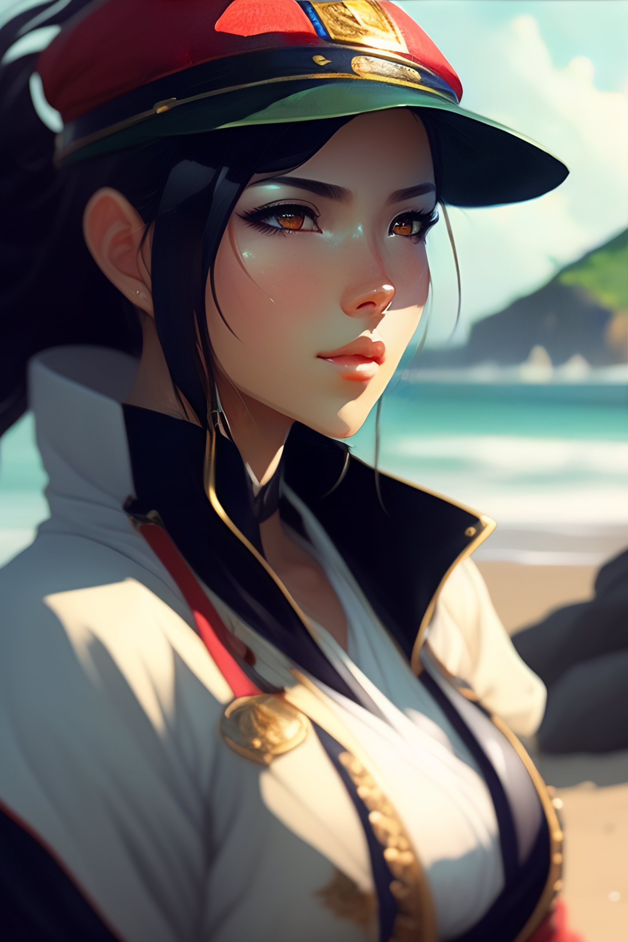 Lexica - Capitals girl eye green with a sailor red cap de captain, red ...