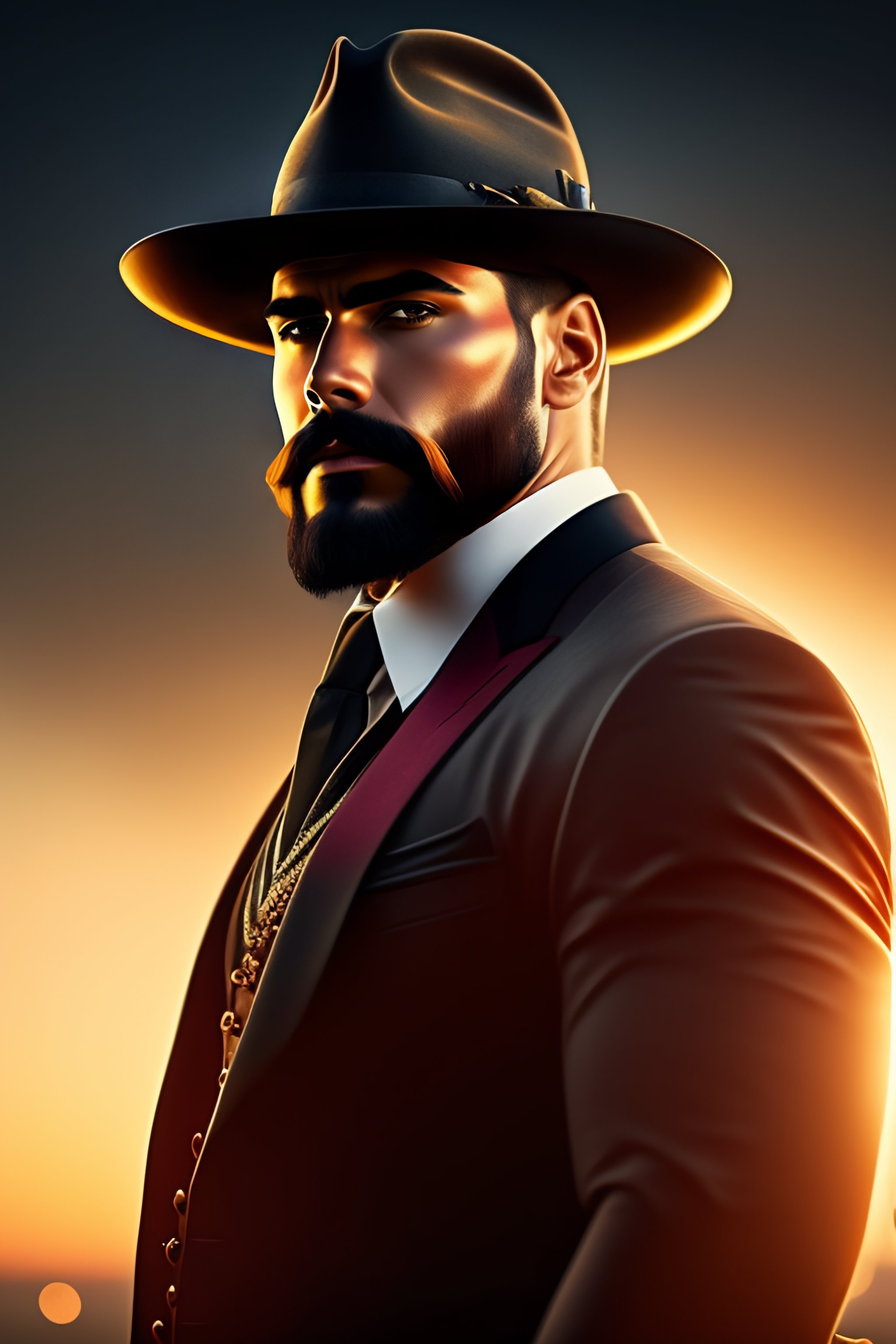 Lexica - A mysterious mafia guy with a beard wearing a hat