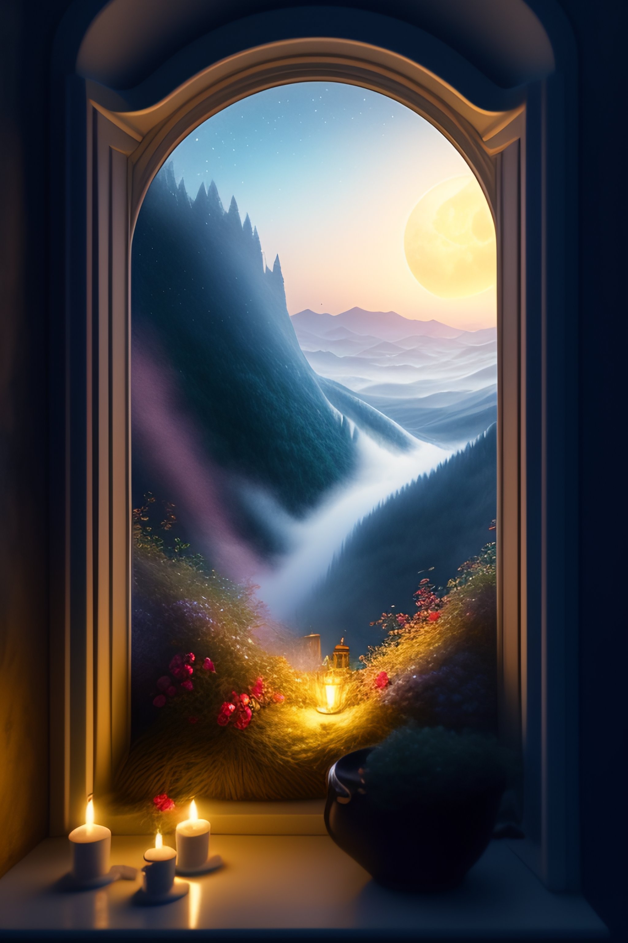 Lexica - The view from inside a fairy hole looking out a window into a ...