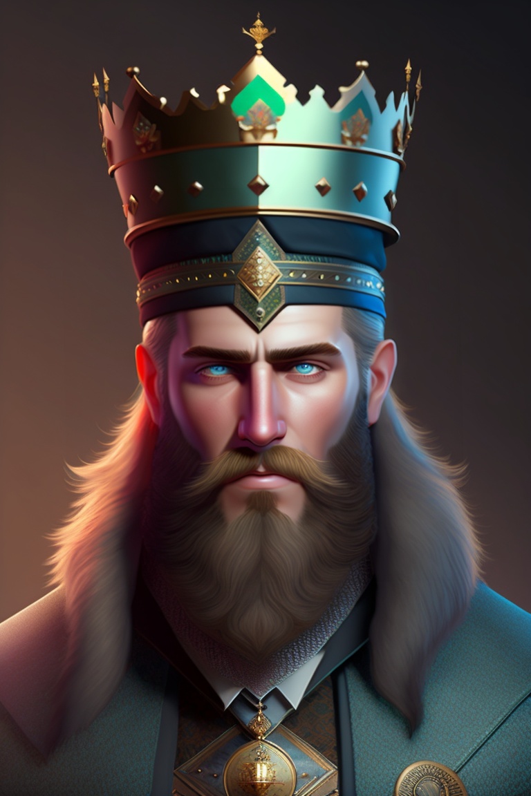Lexica - A king with a broken crown on his head, with one eye and a beard