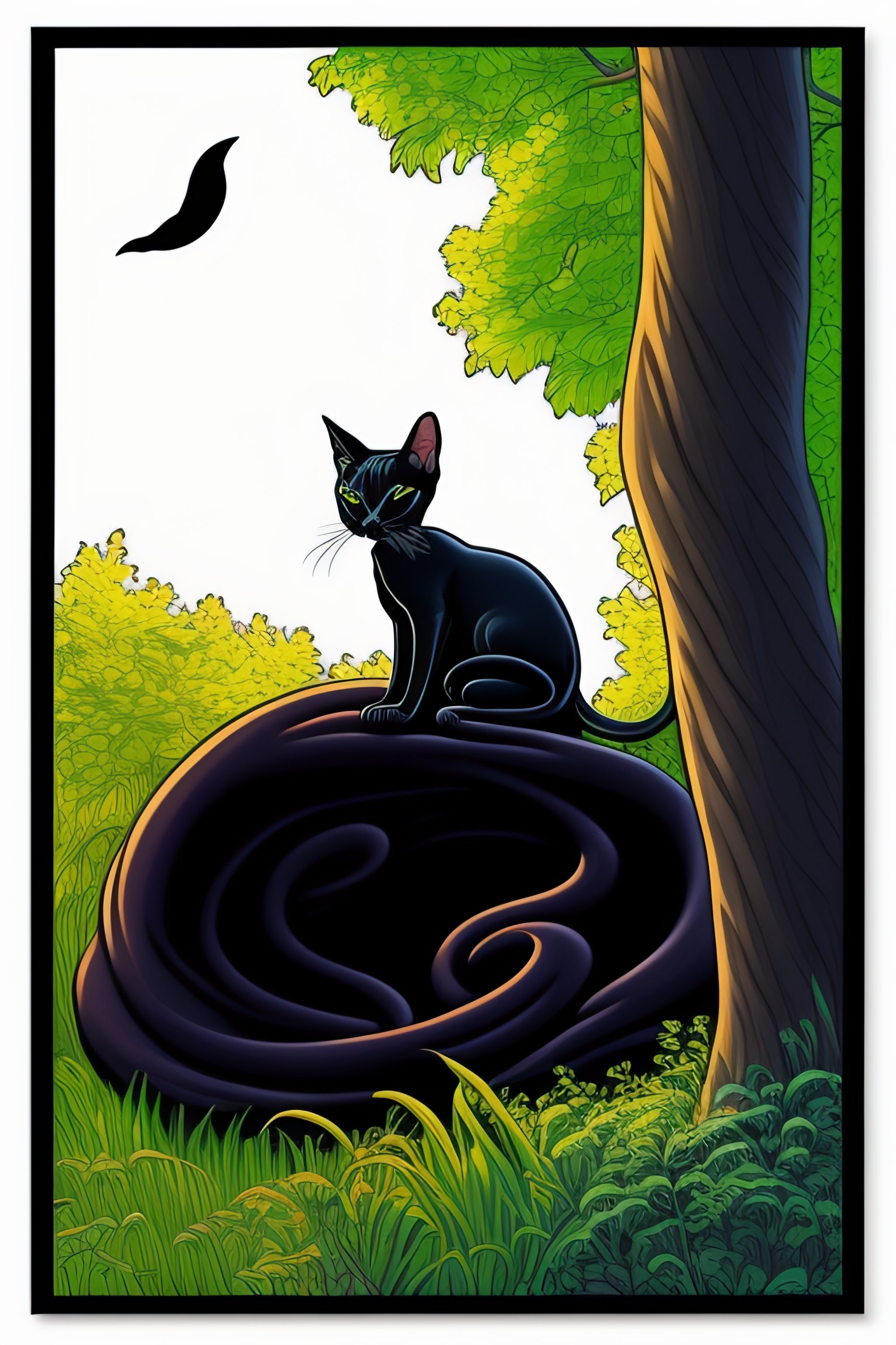 Lexica - Wide angle view from a distance of a black sphinx cat sleeping ...