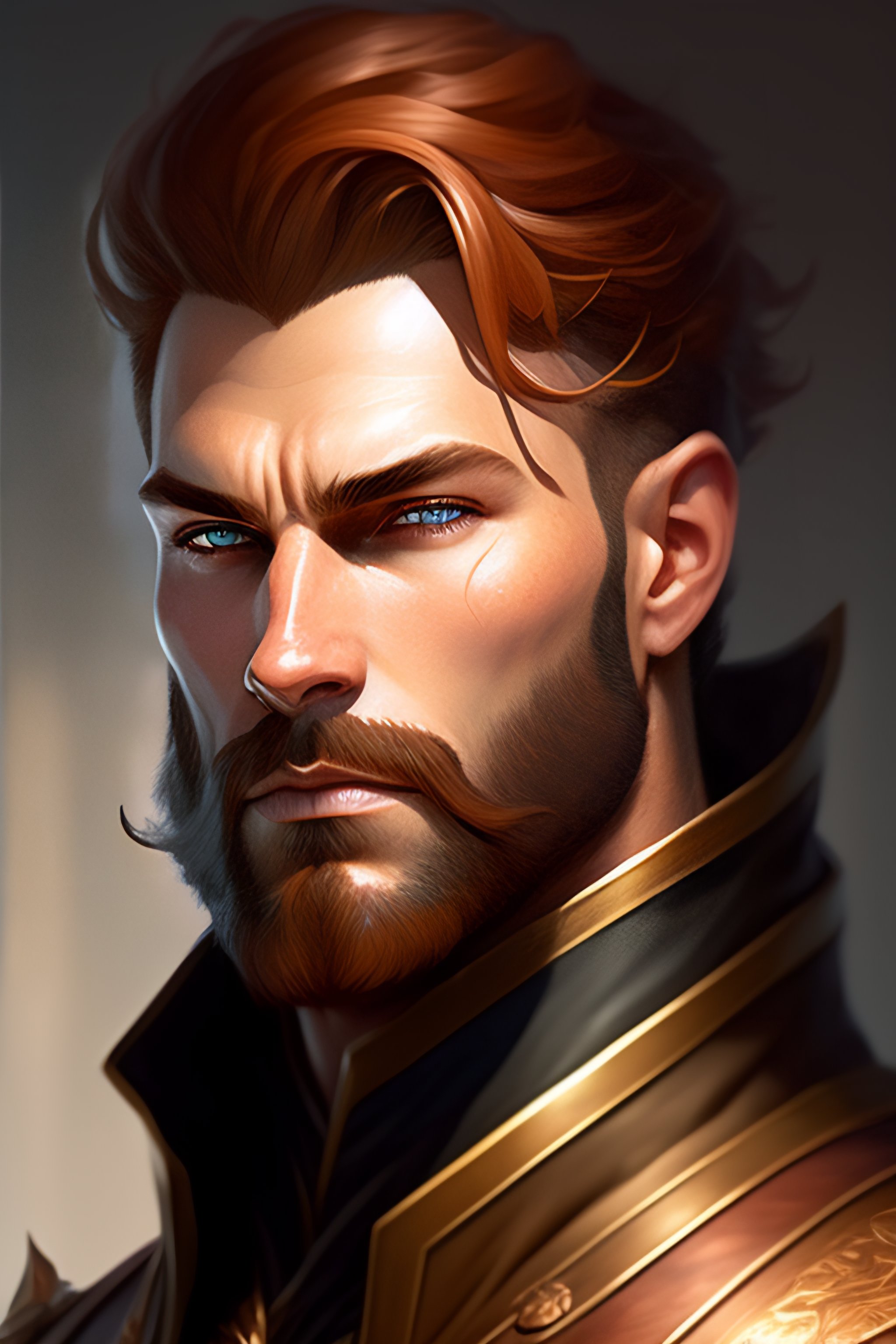 Lexica - D&D portrait, male, masculine, copper hair, short hair, wavy ...