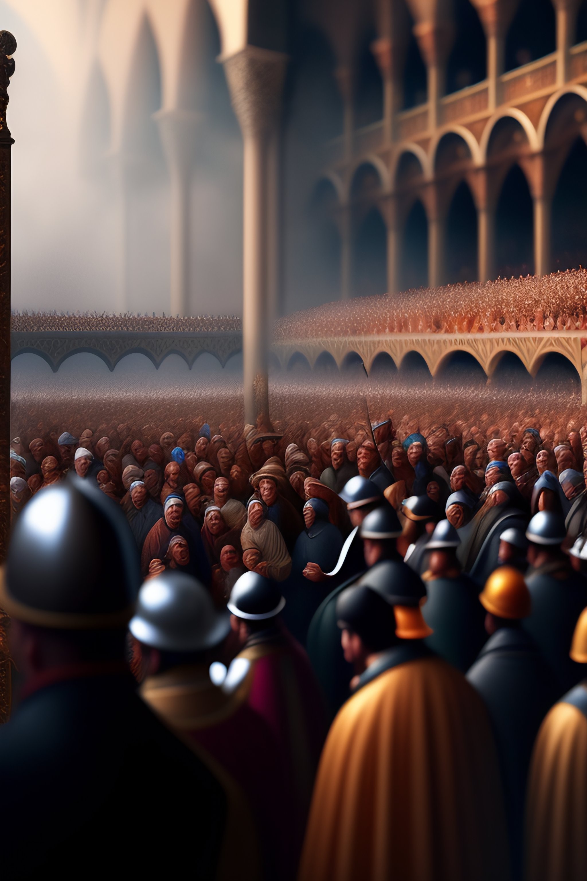 Lexica - Crowd surrounded by medieval figures, 8k hyper realistic
