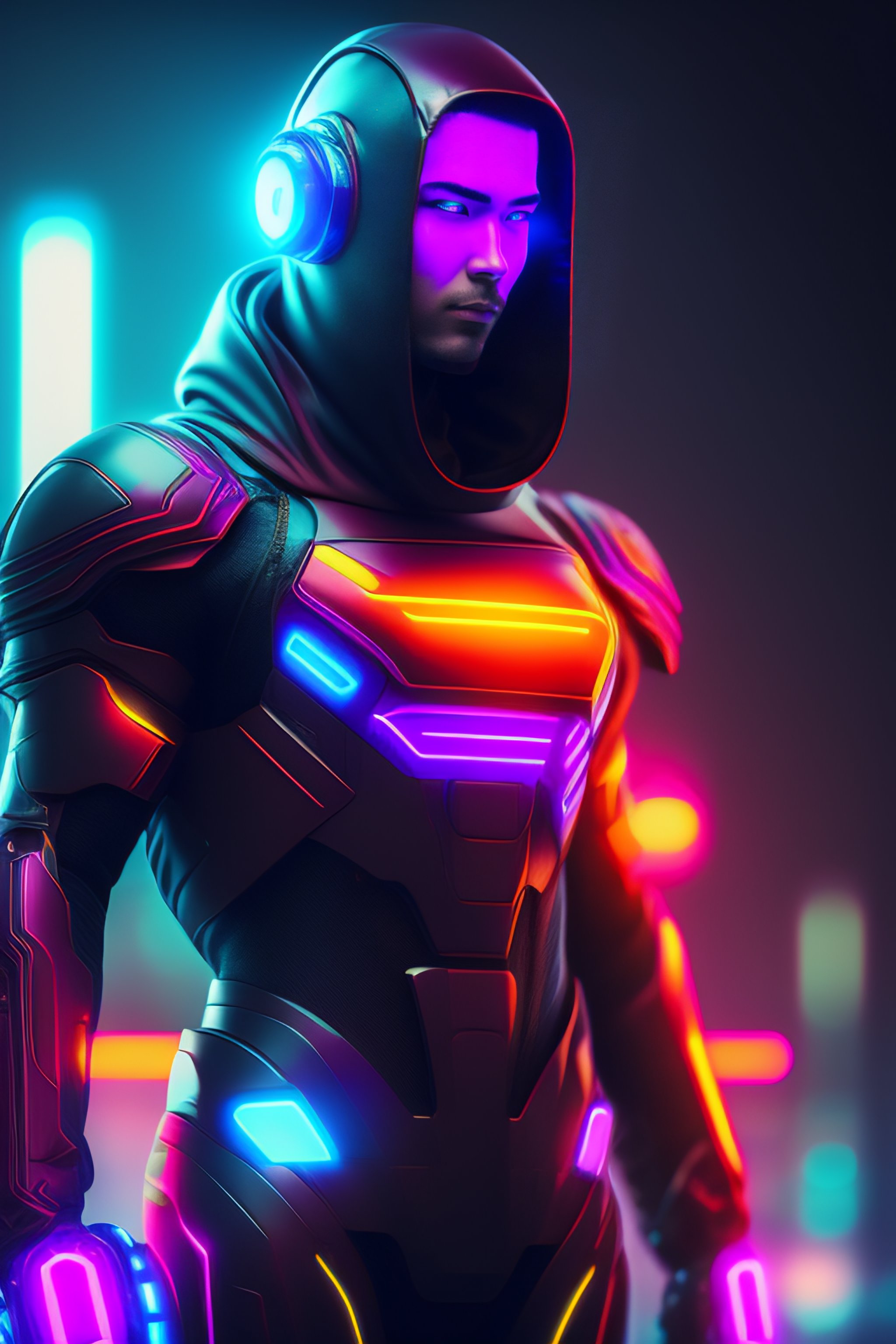 Lexica - Futuristic cyberpunk masked man. robot eye, robot arm, full ...