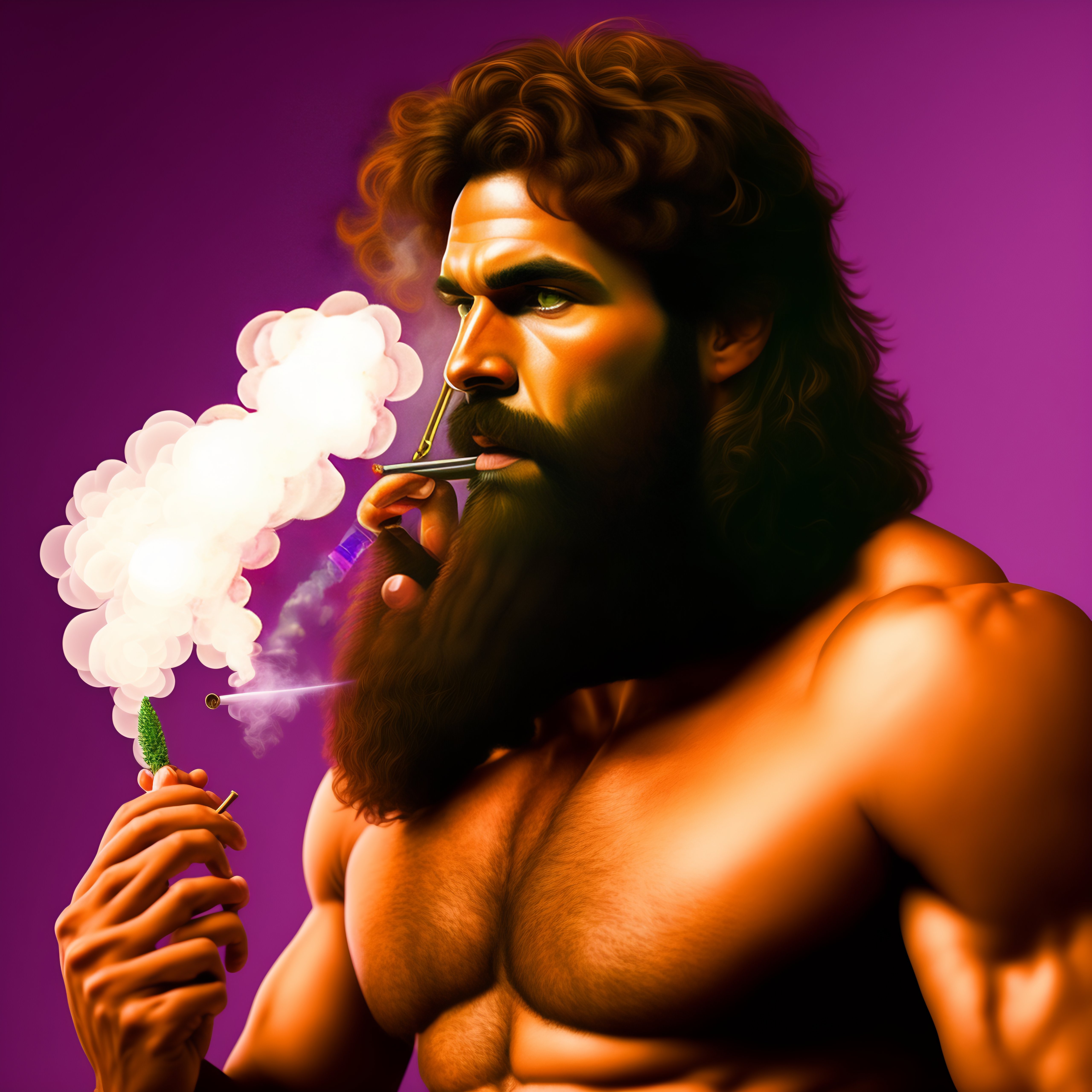 Lexica - Illustration of a caveman smoking a joint hyper detailed