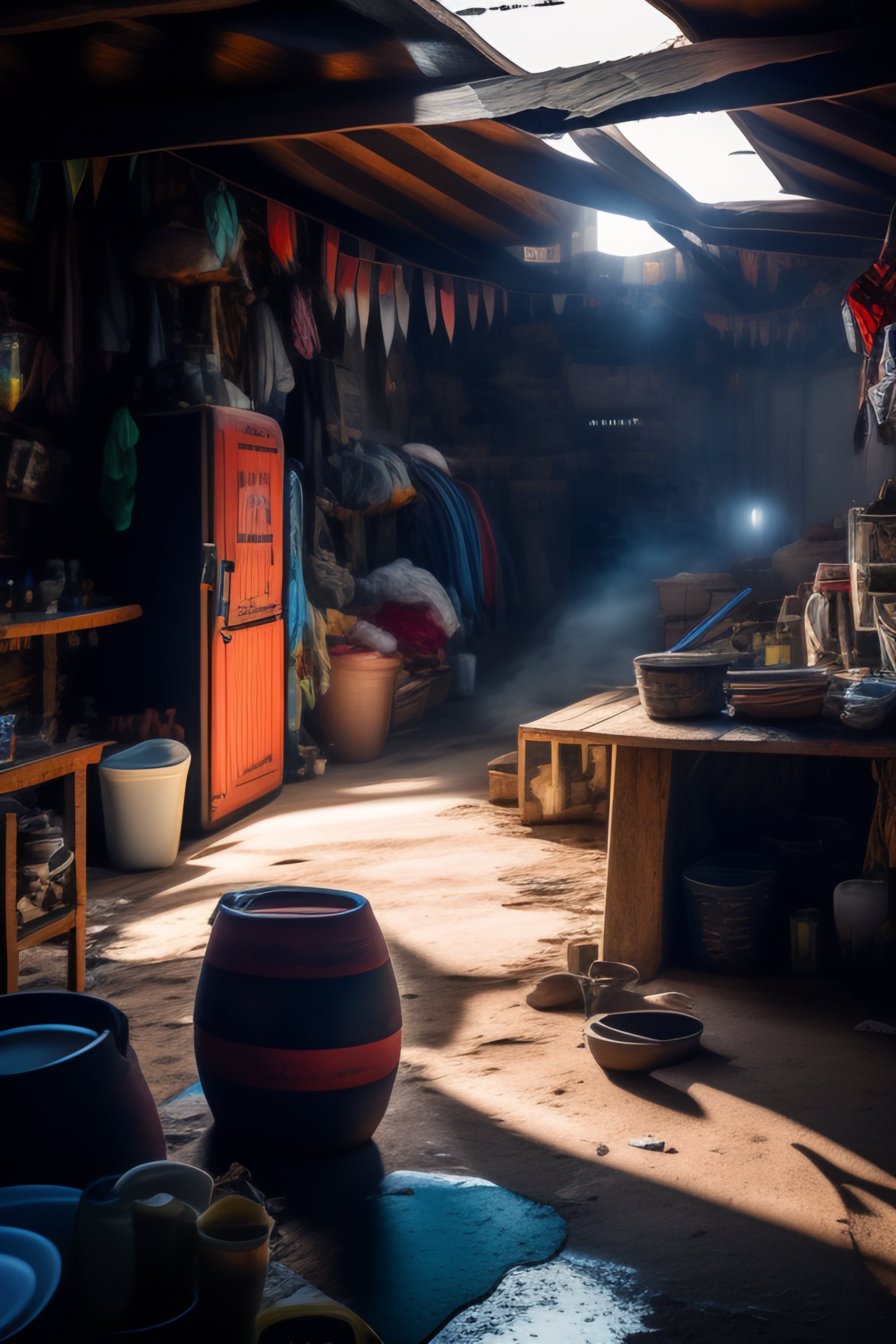 Lexica - Wide angle Environmental shot of Ninja warrior in a cluttered ...