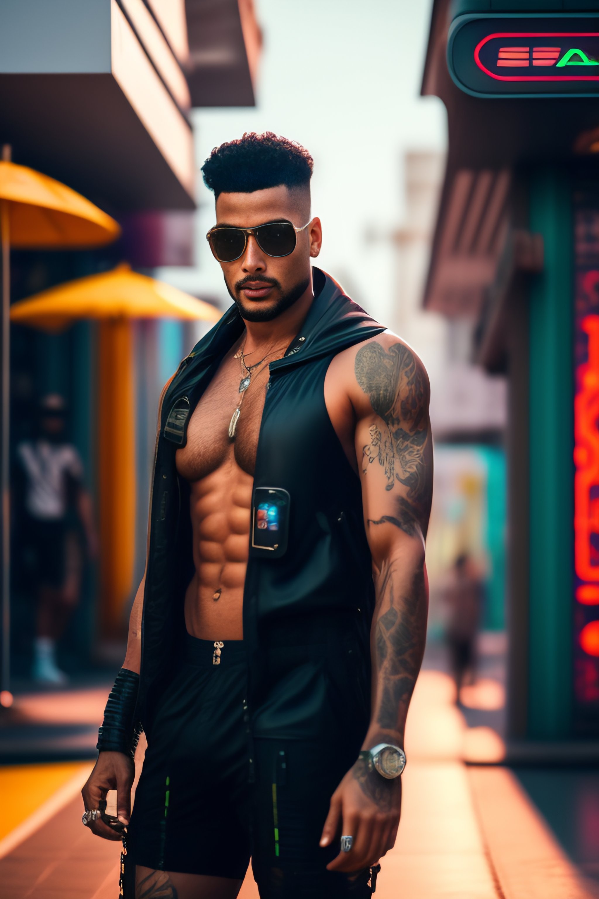 Lexica - Cyberpunk brazilian white man, cyberpunk copacabana beach ...