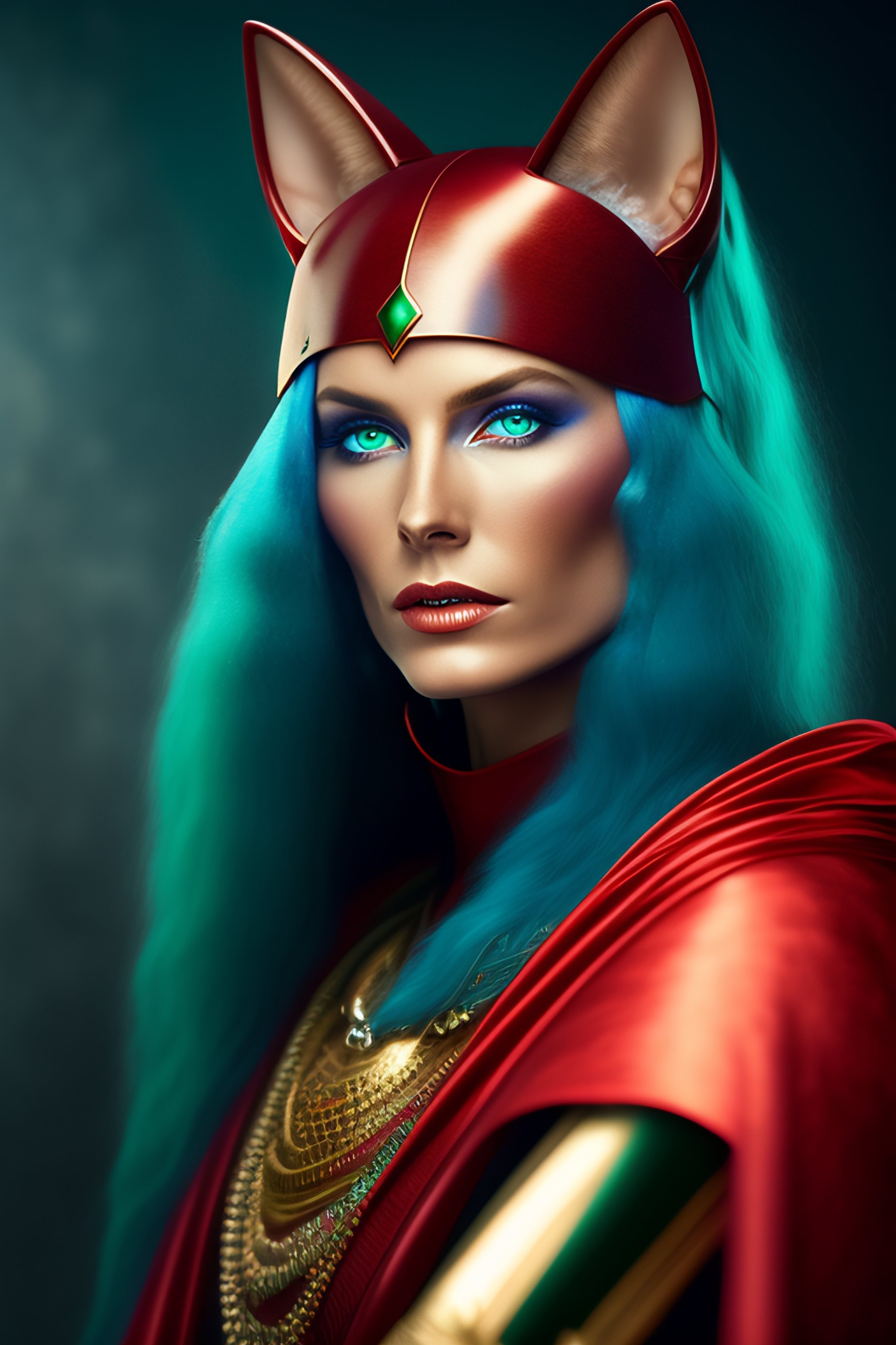 Lexica - A portrait photo of a red skin humanoïd, female, with cat ears ...