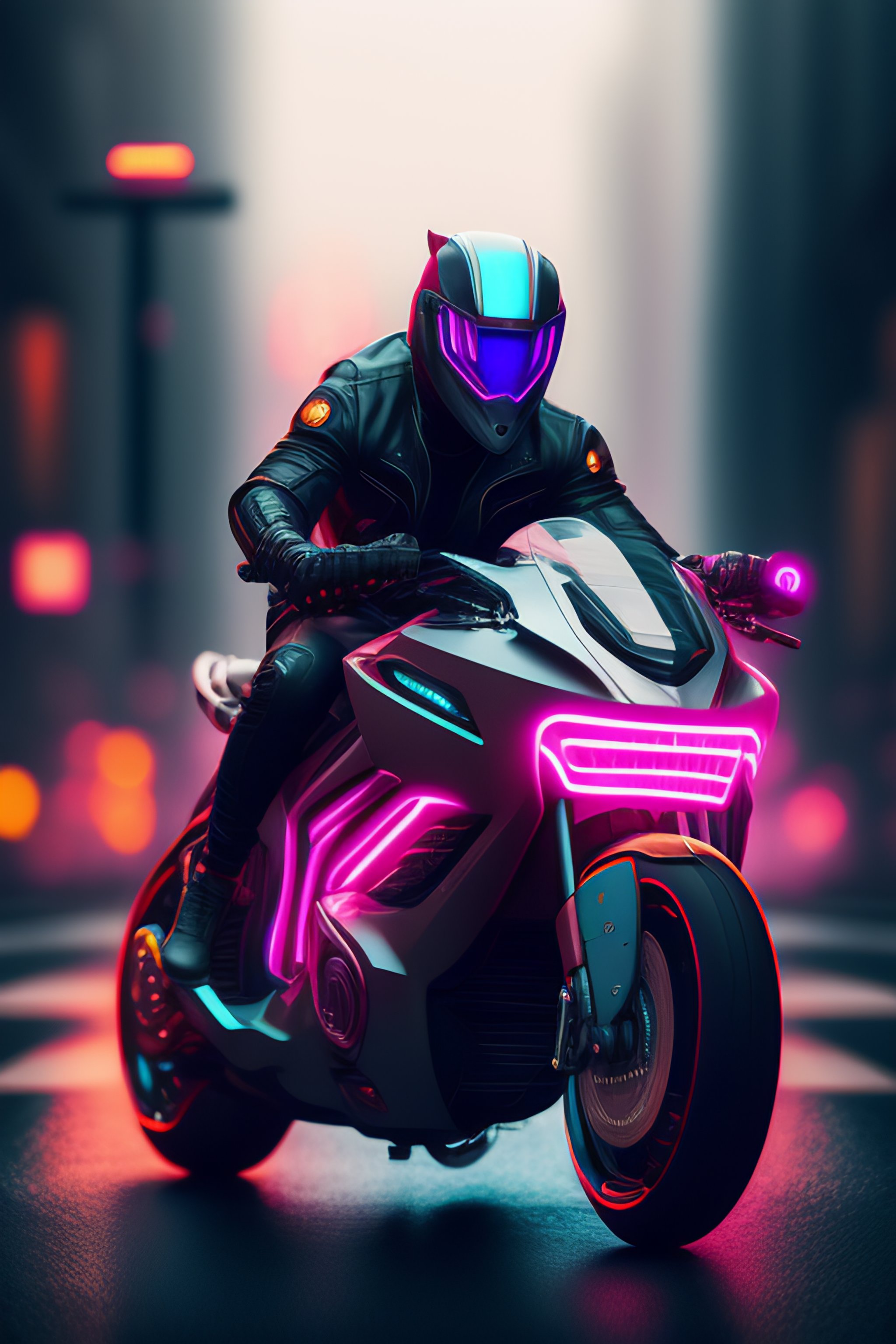 Lexica - Futuristic cyberpunk masked assassin, half cyborg, riding a ...