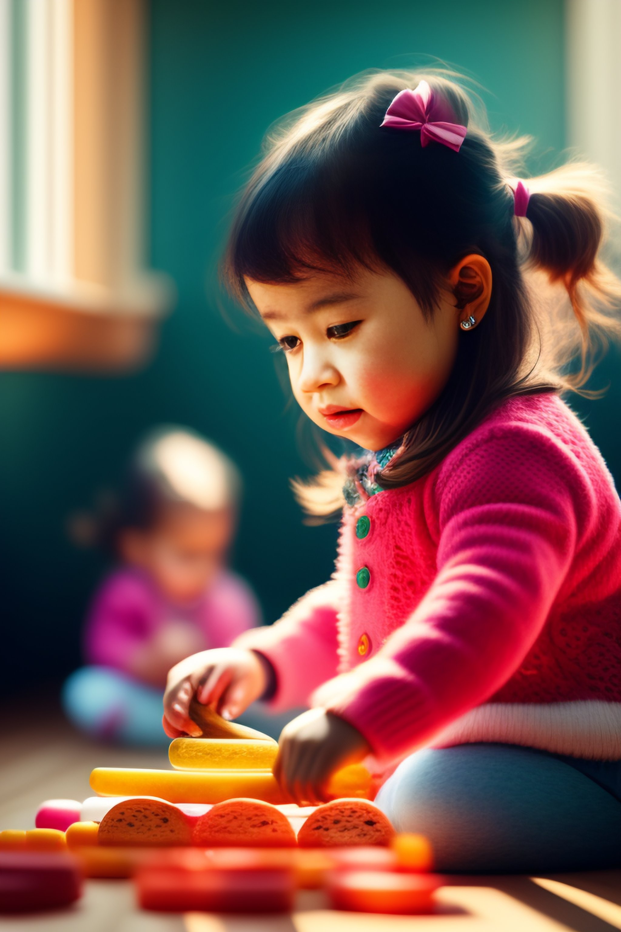 Lexica - A little girl playing with her friends, illustrated in the ...