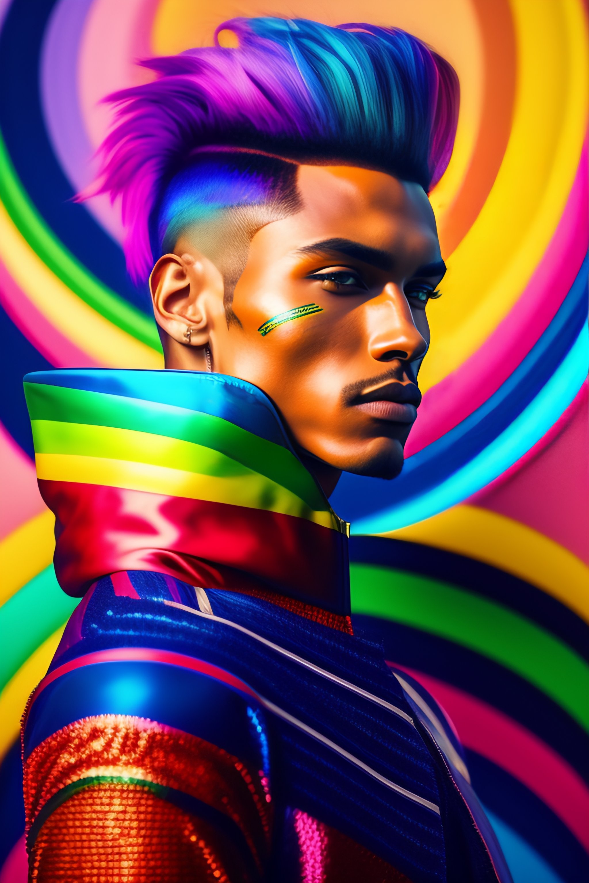 Lexica - Portrait of a handsome confident man, punk rainbow hair ...