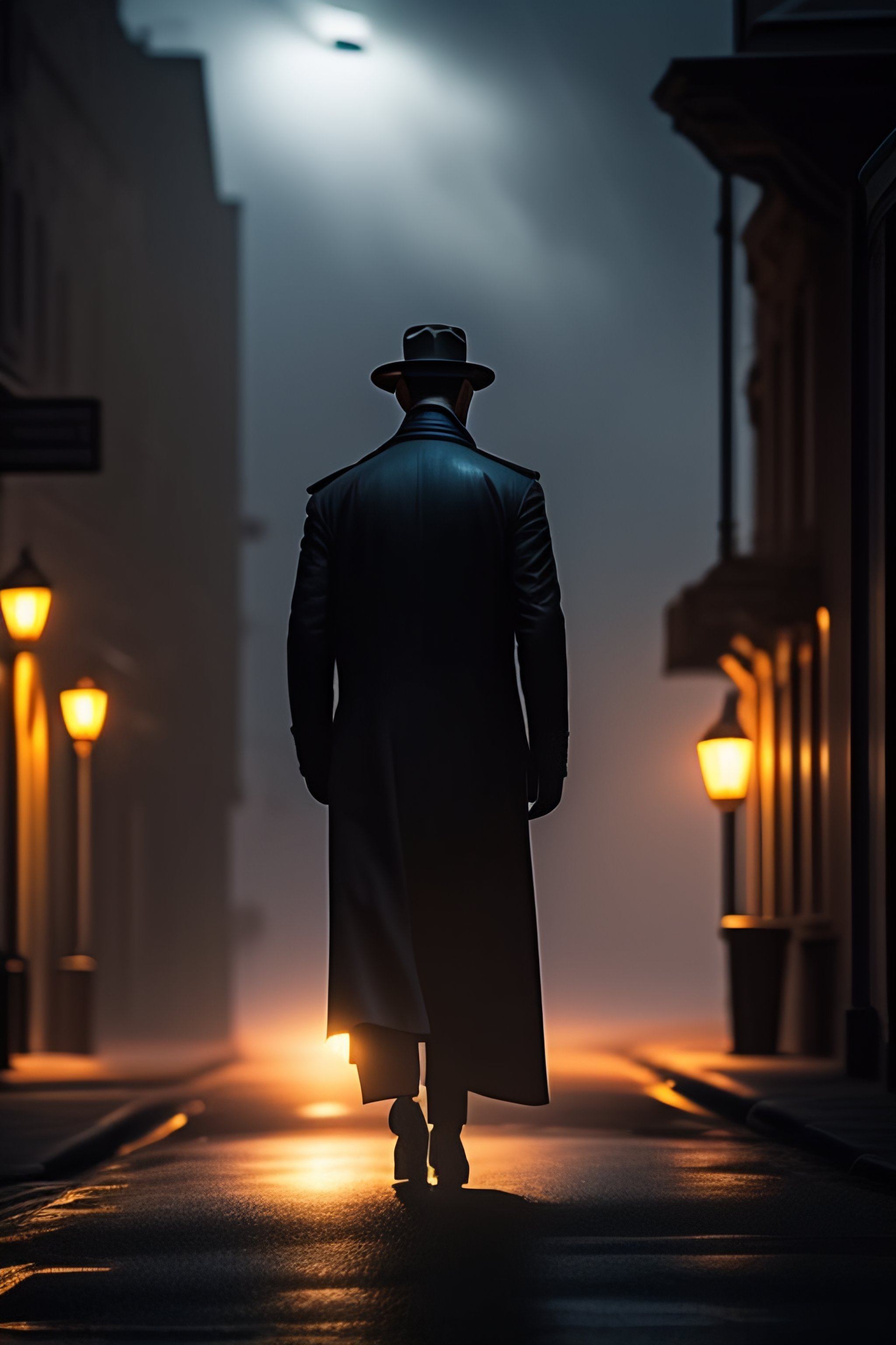 Lexica - A solitary detective walking down a dark, deserted street ...