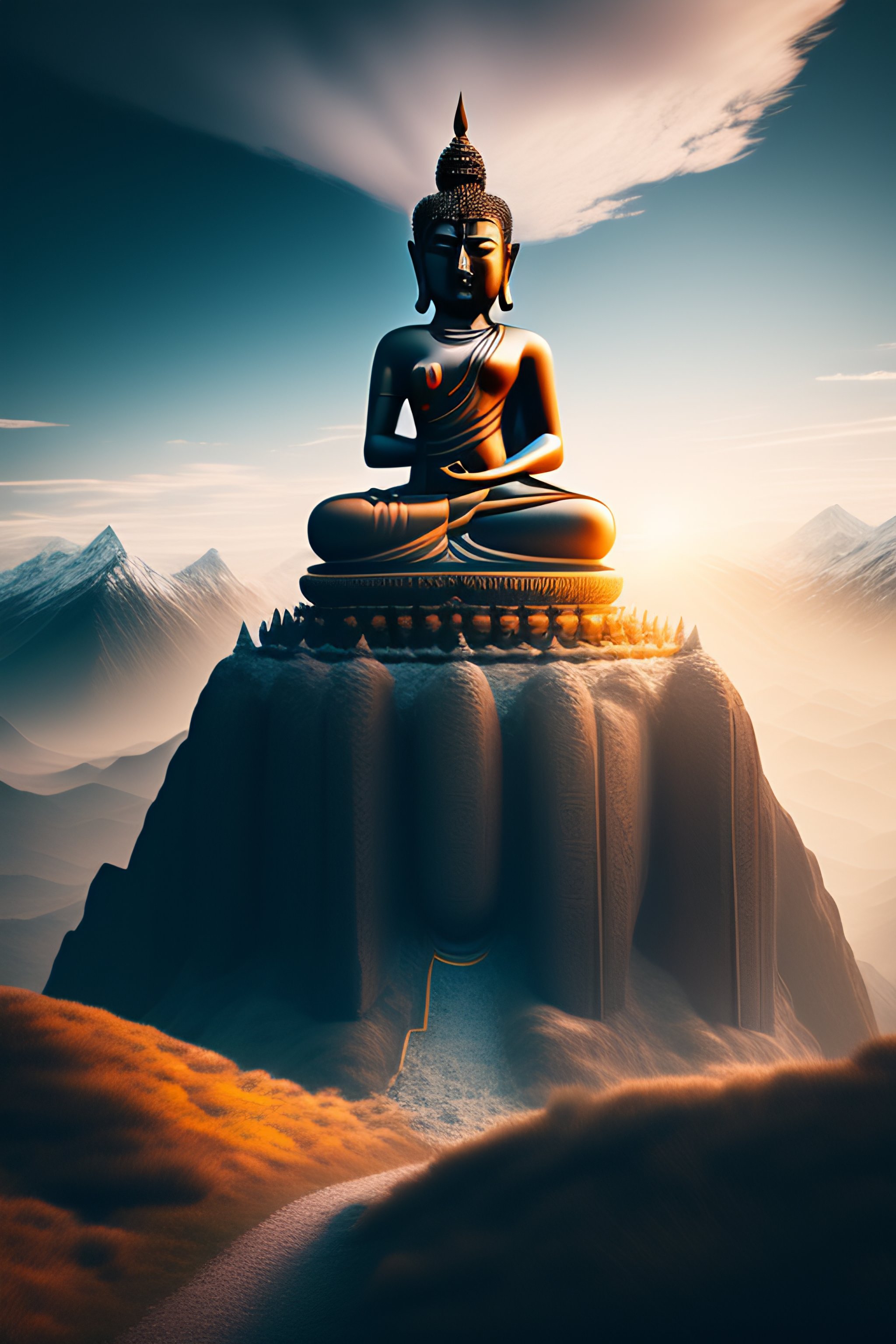 Lexica - Epic Buddha relief on an epic mountain, 8k, cinematic