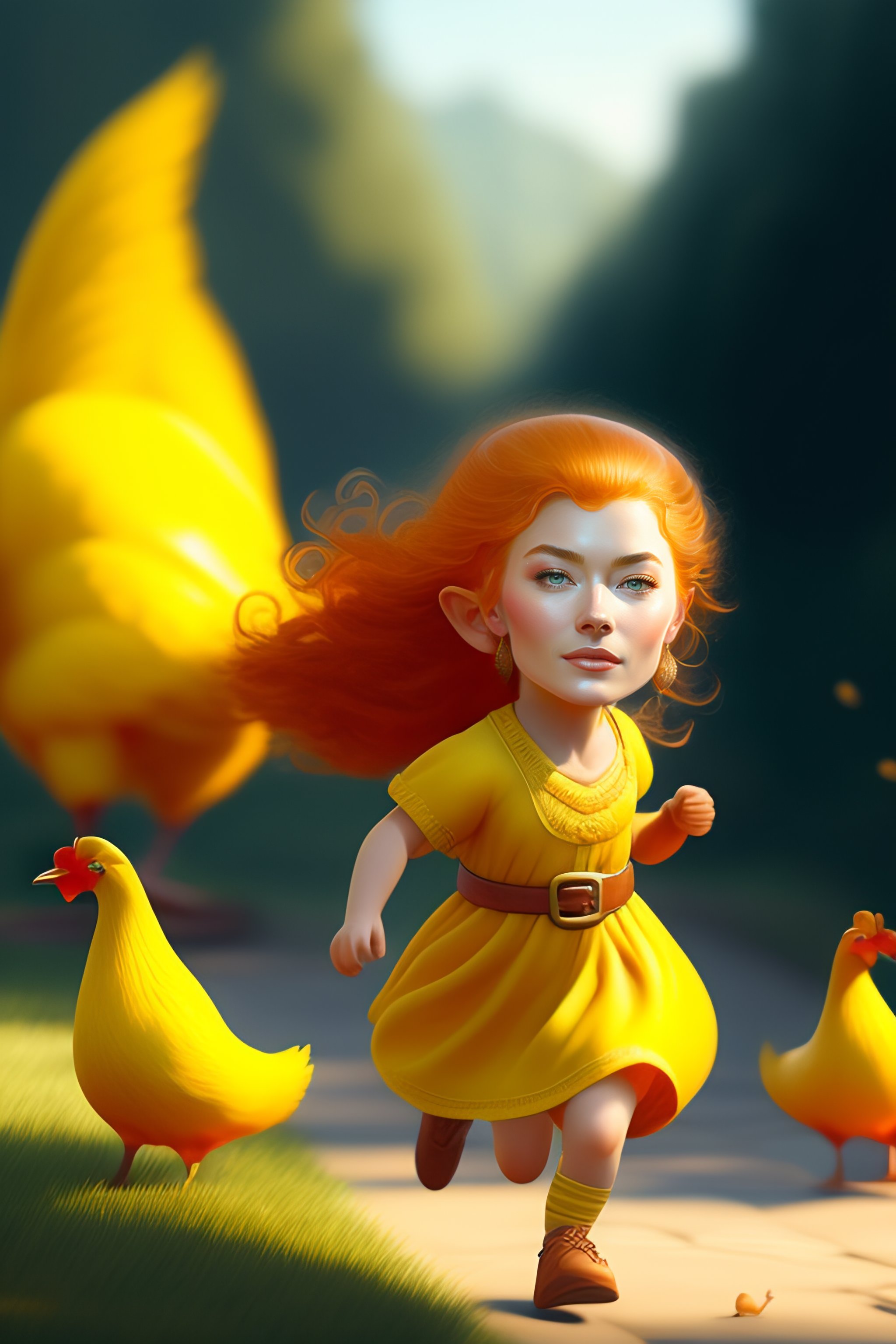 Lexica - Rosamund Pike is a ginger elf wearing a yellow tunic running ...