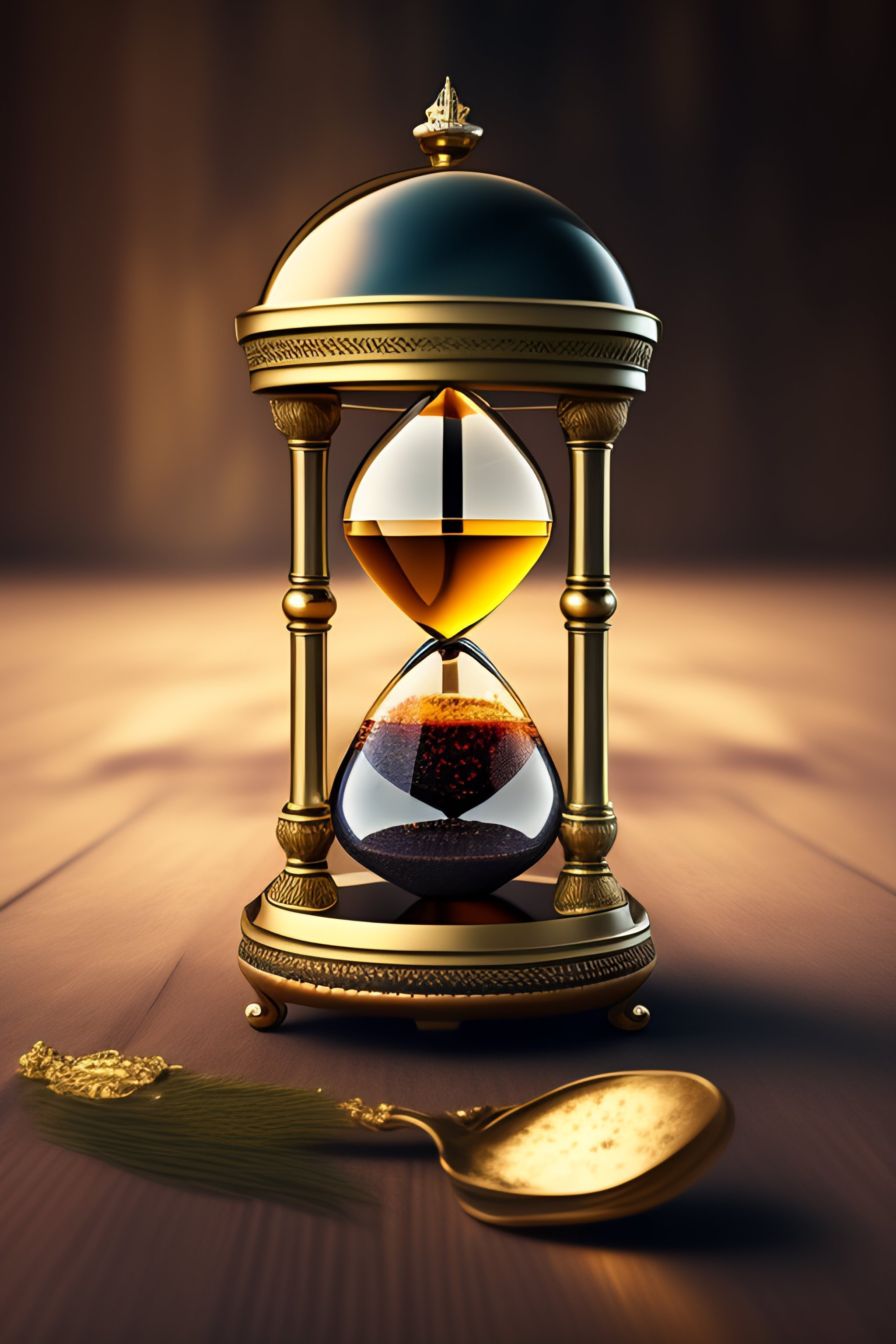 Lexica - A photo of an antique hourglass, lying down and with broken ...