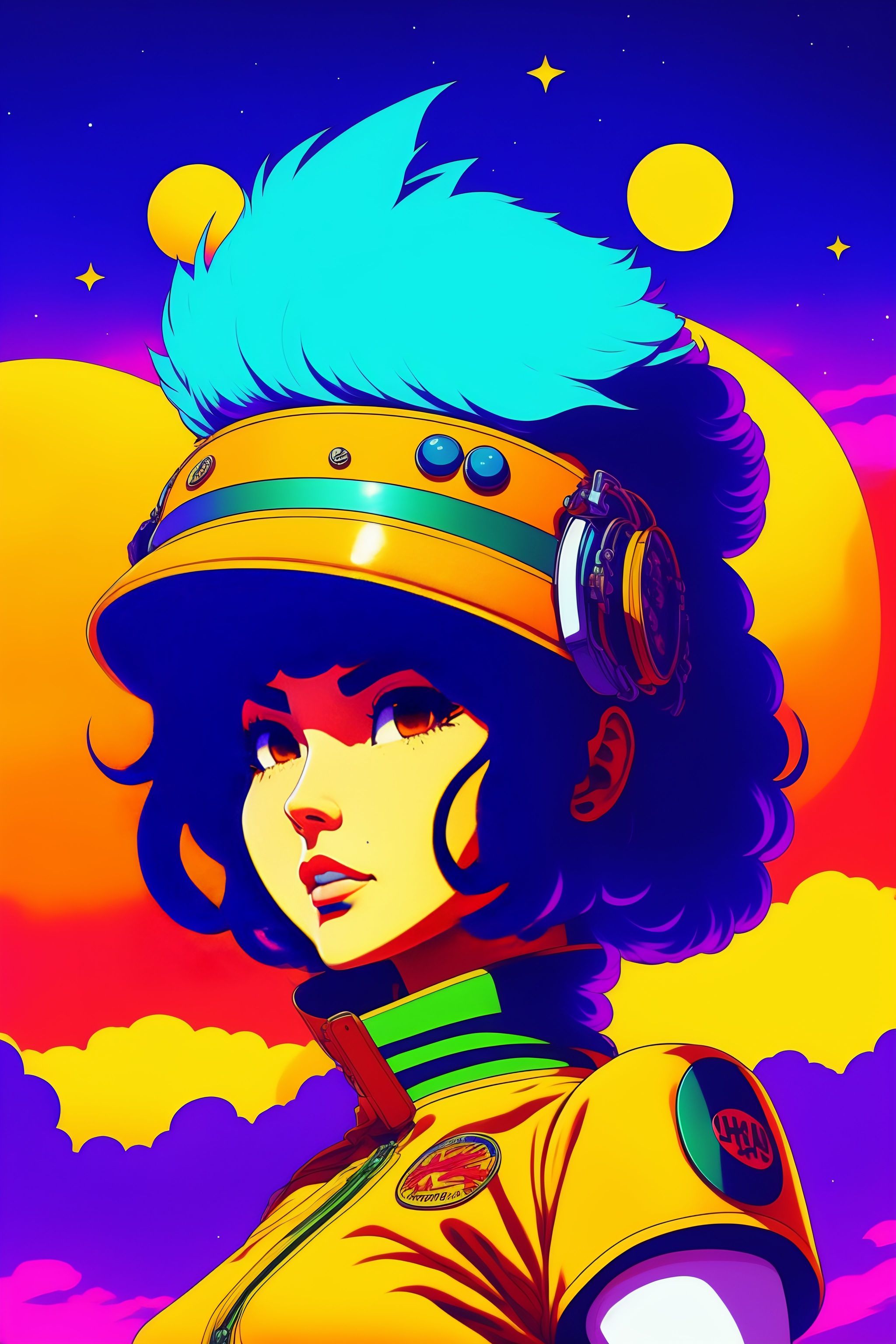 Lexica - 70s cartoon style photo of a huge savage emopunk in space ...