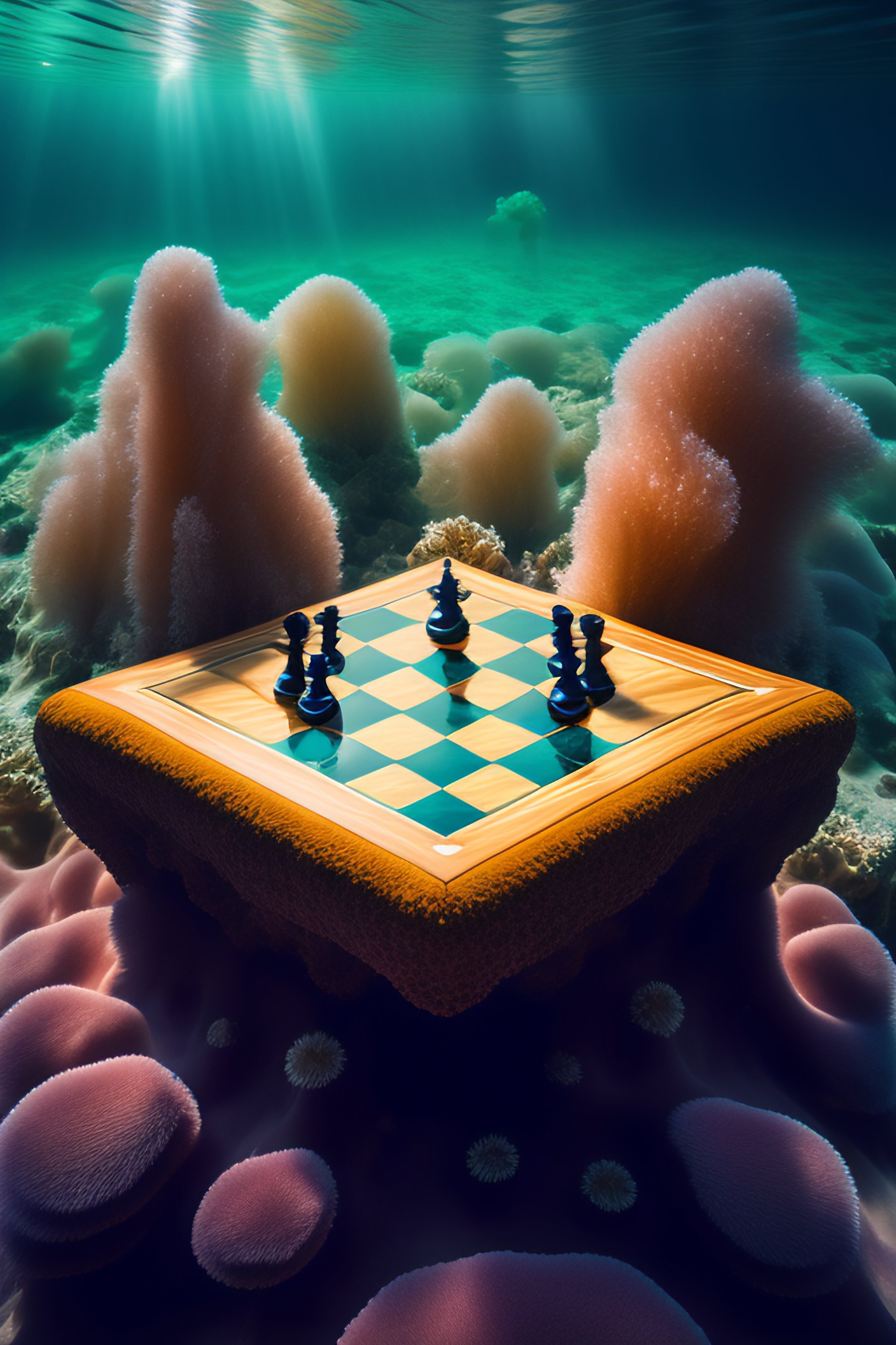 Lexica - (playing chess) under the sea, (8k photograph:1.2)
