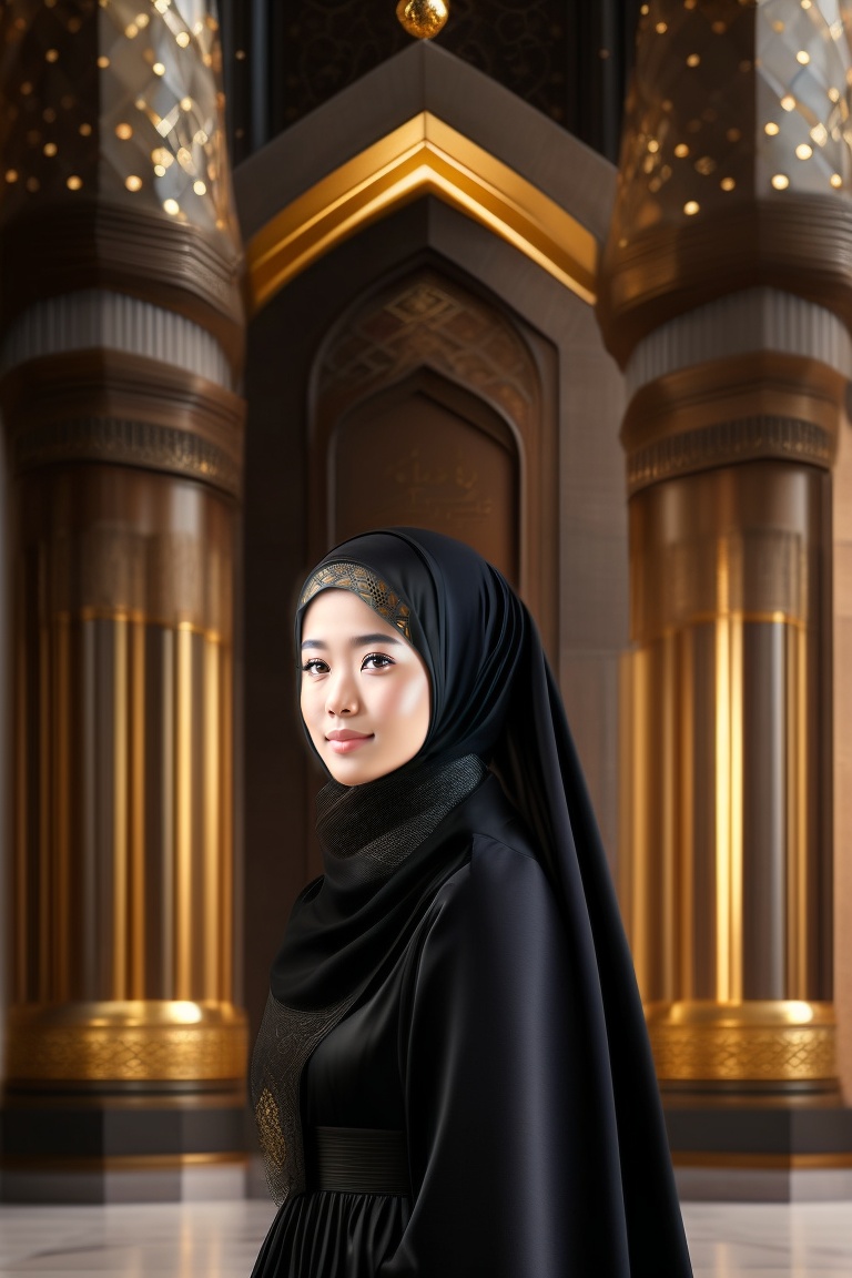 Lexica - Hijab girl in mosque, gilt in black hijab and black dress