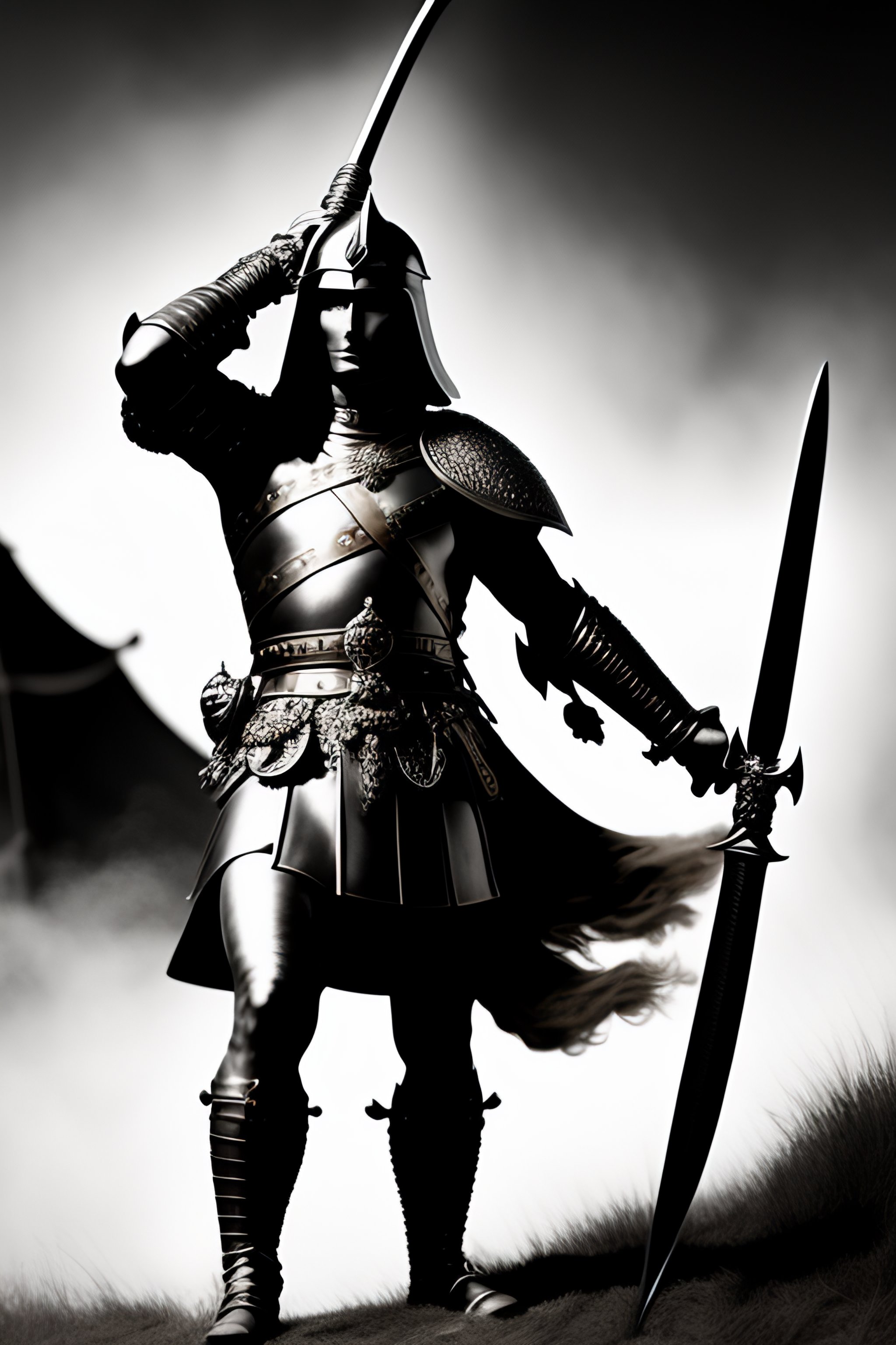 Lexica - Medieval warrior on the battlefield with his sword raised high ...