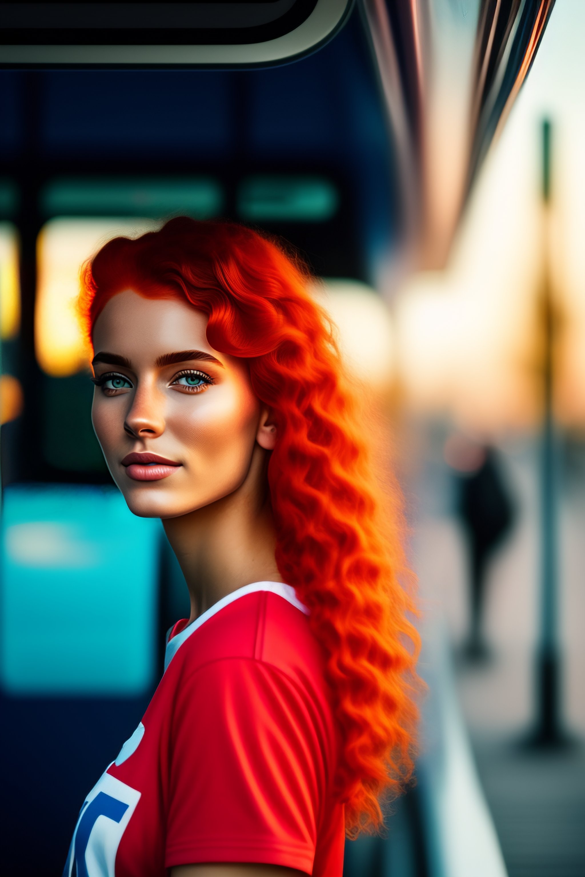 Lexica - Red haired, european girl in white t-shirt with blue jeans and ...