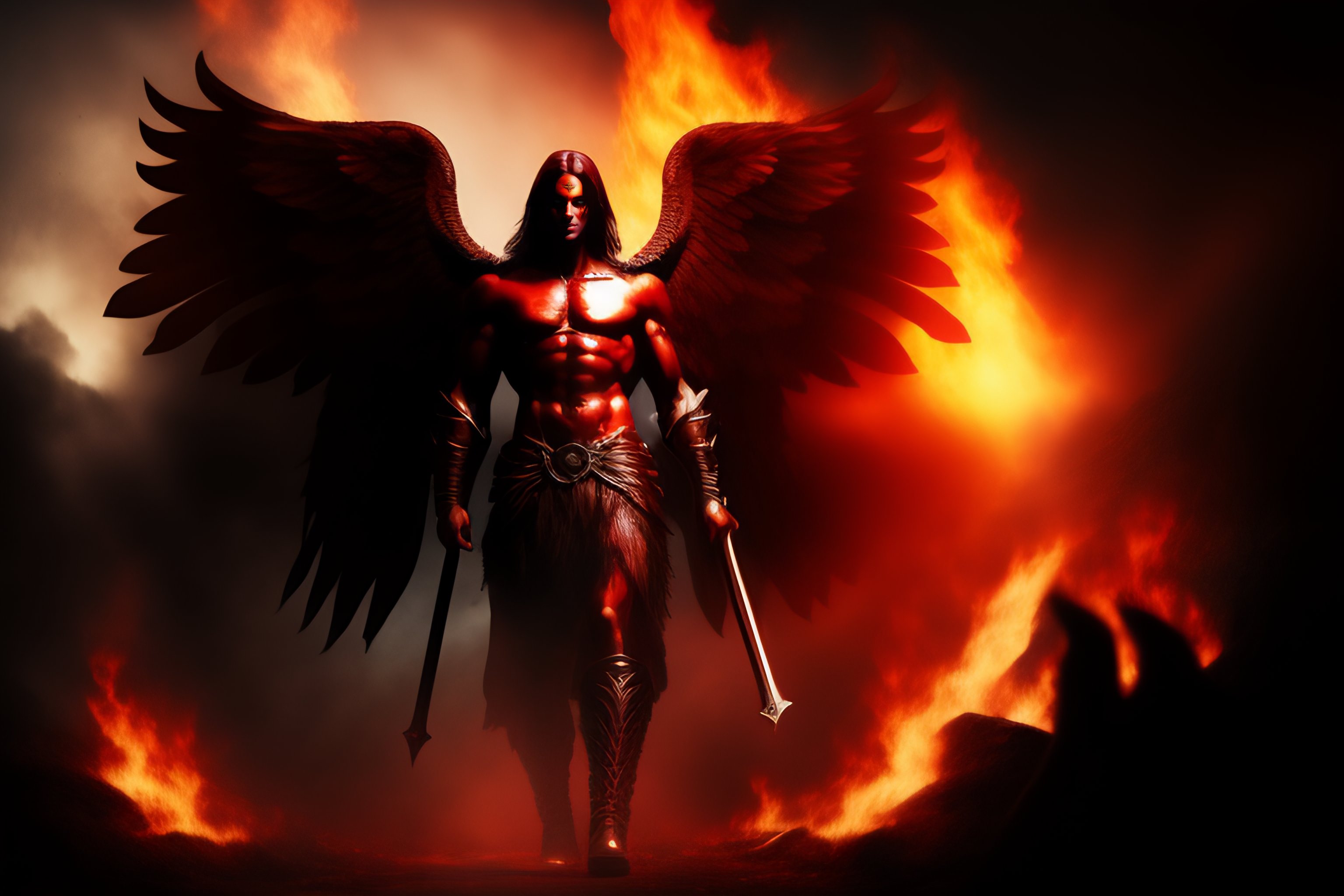 Lexica - Realistic Fallen Angel in hell. the face is like satan's red ...