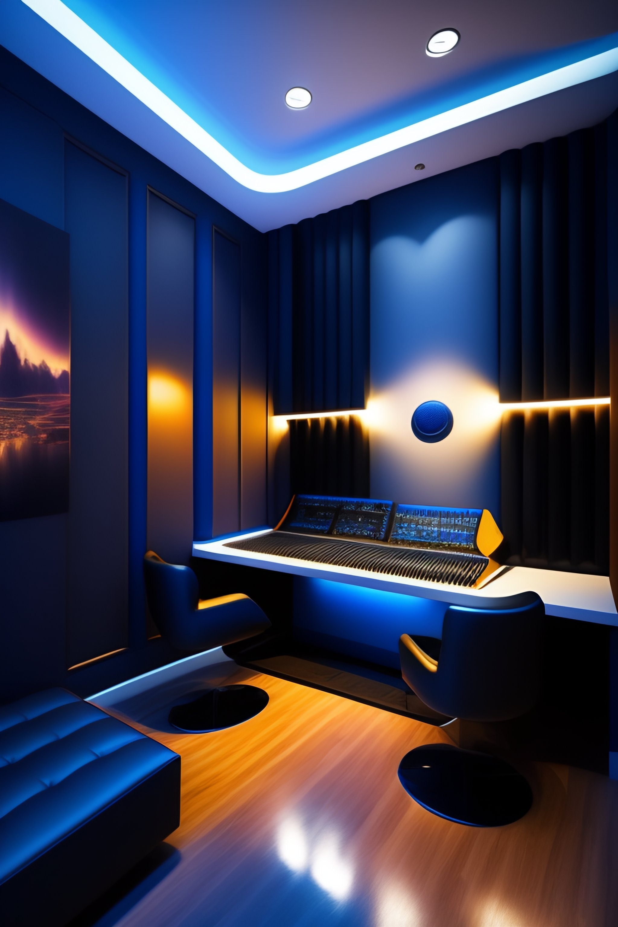 Lexica - Futuristic recording studio dark blue interior design