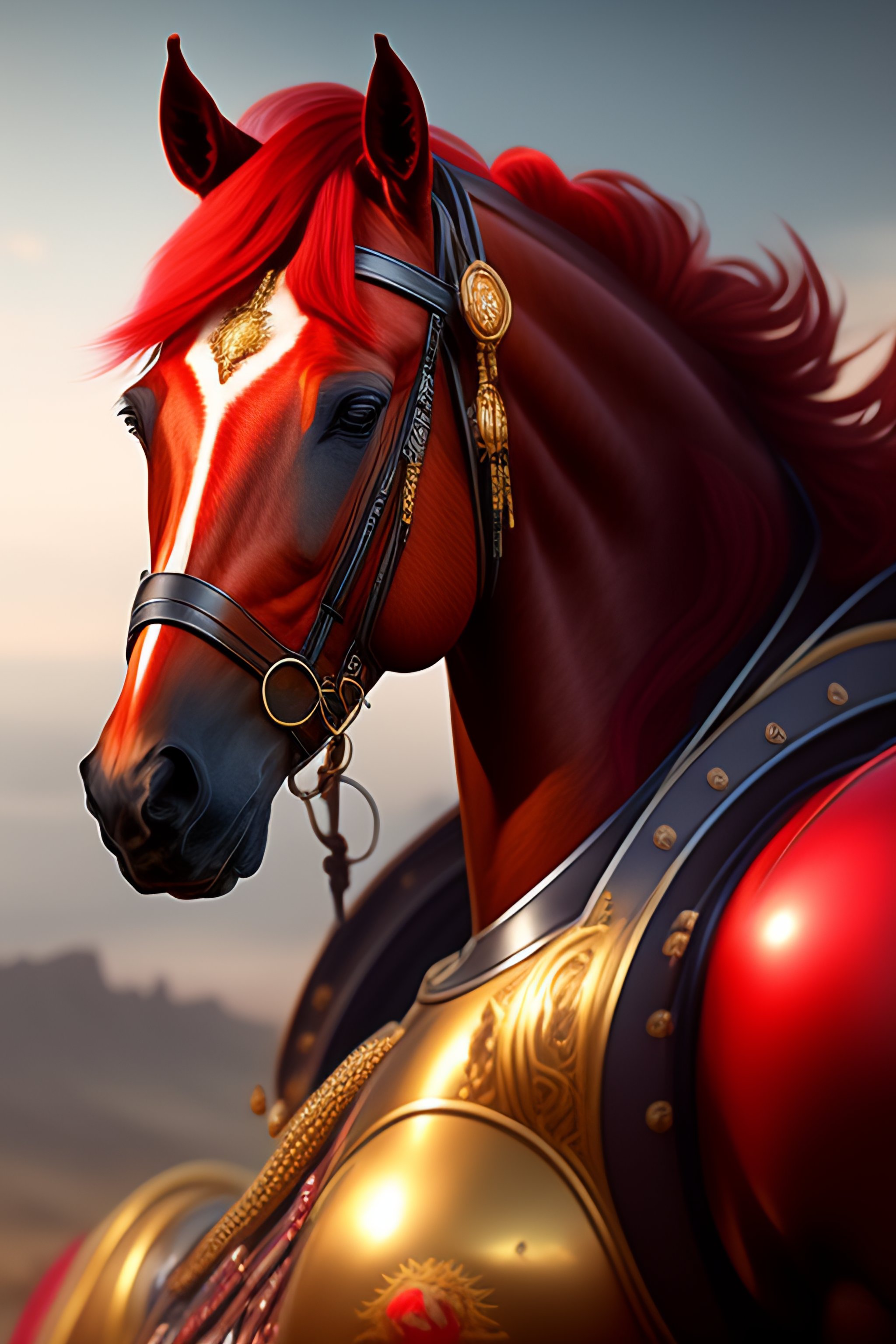 Lexica - Portrait painting of a cybernetic red horse with power armor ...