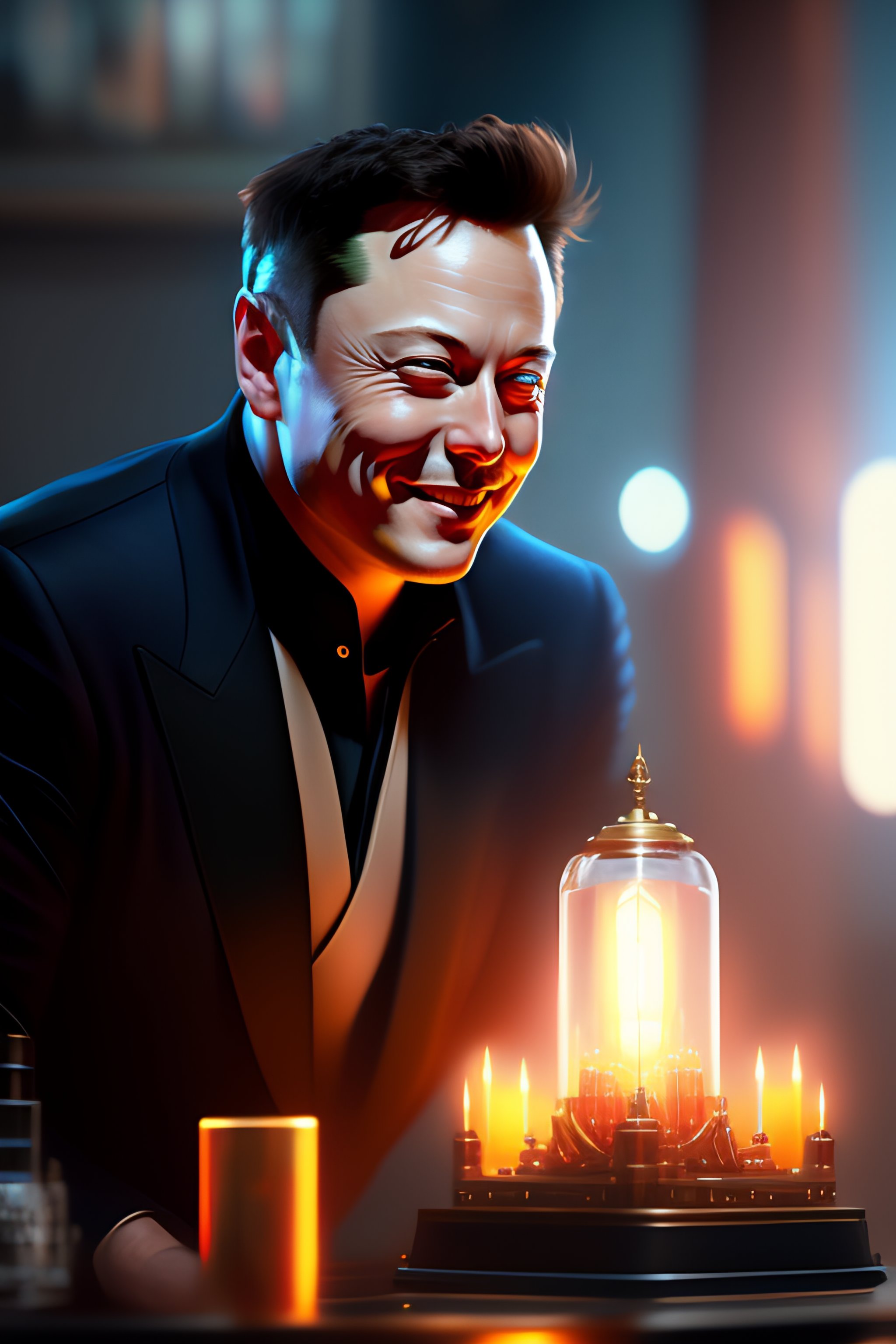 Lexica - Elon musk staring at the camera smirking and laughing, magic ...