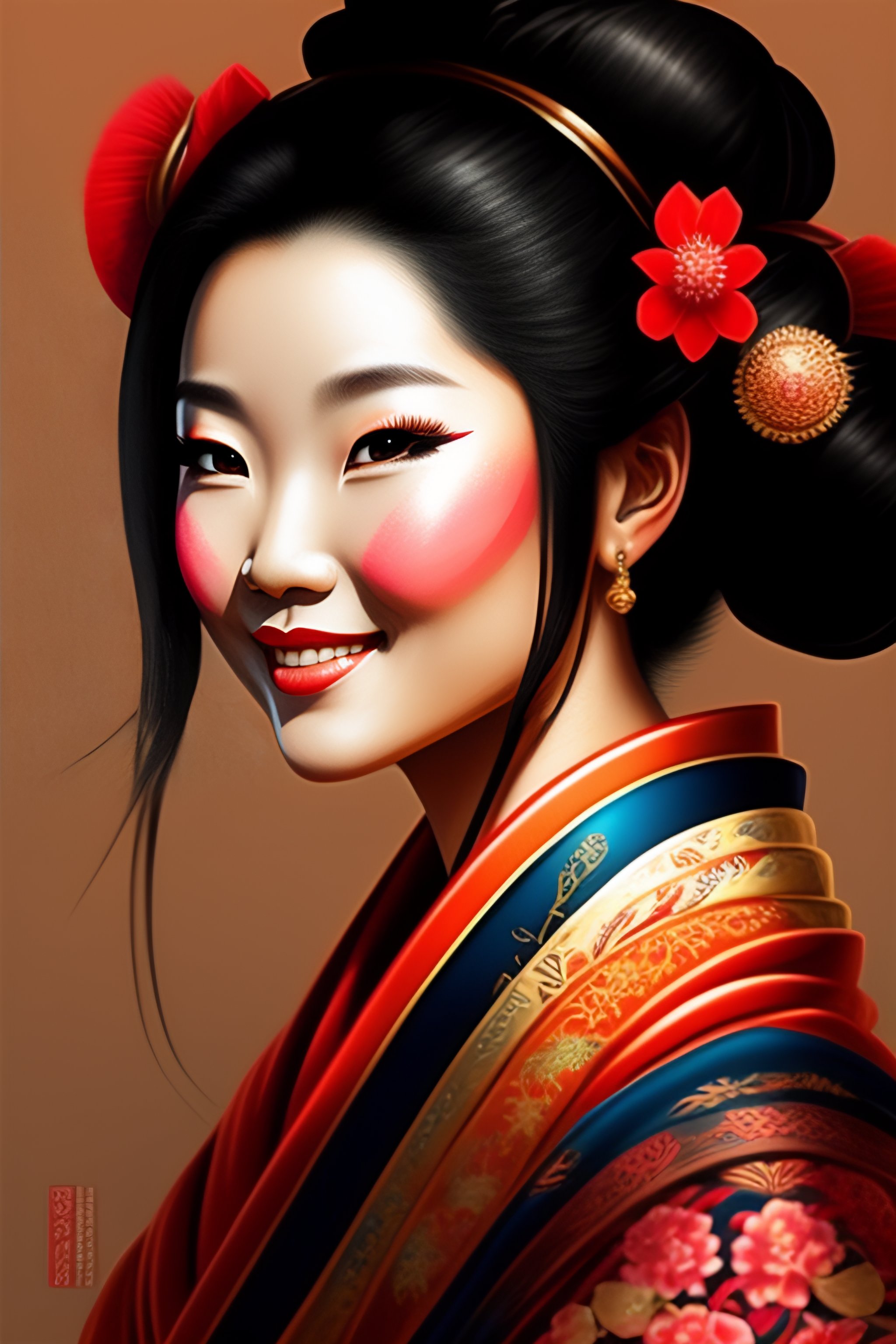 Lexica - Illustration of cheerful geisha with her hair in a ponytail ...