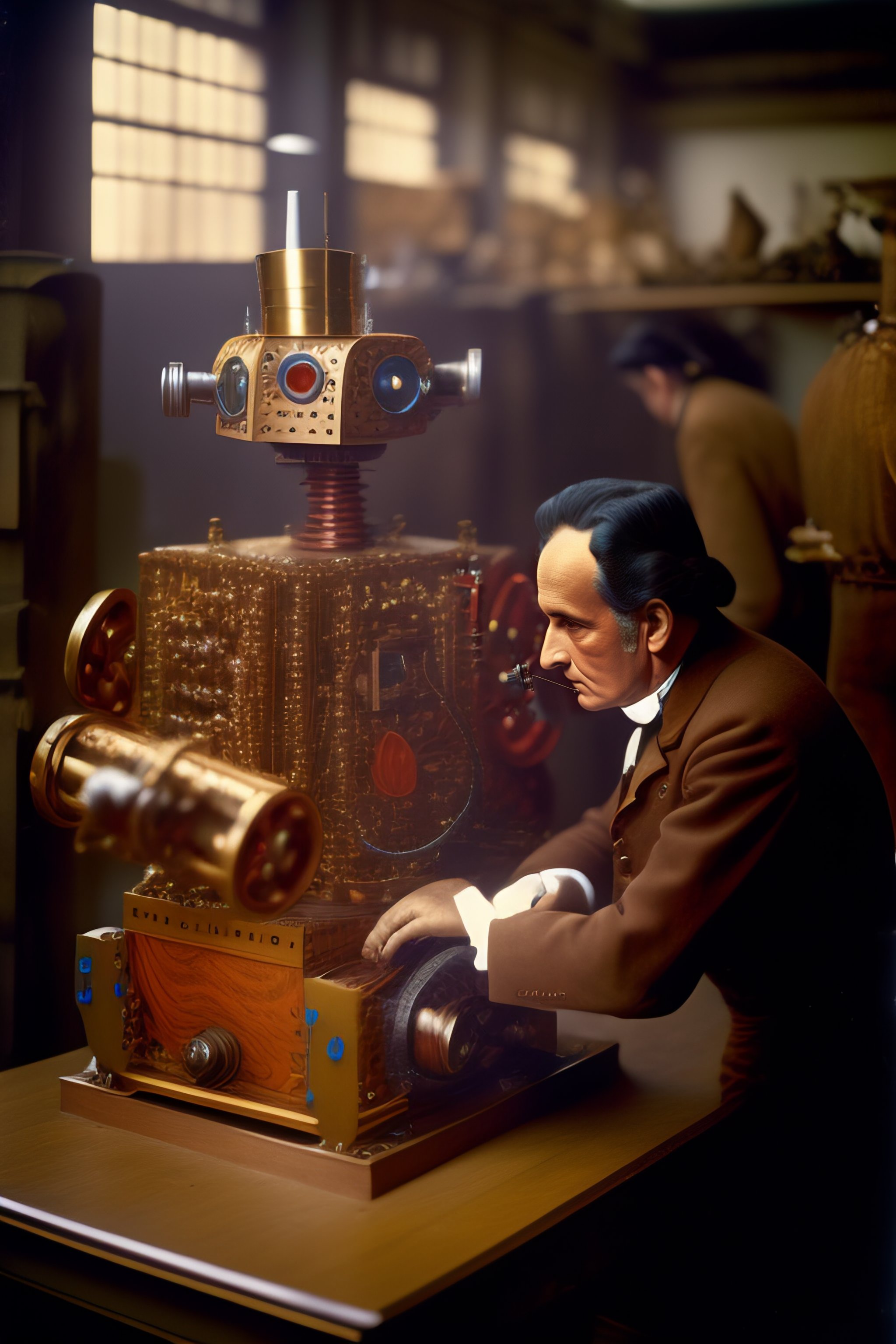 Lexica - A photo of Charles Babbage building a robot by Philippe ...