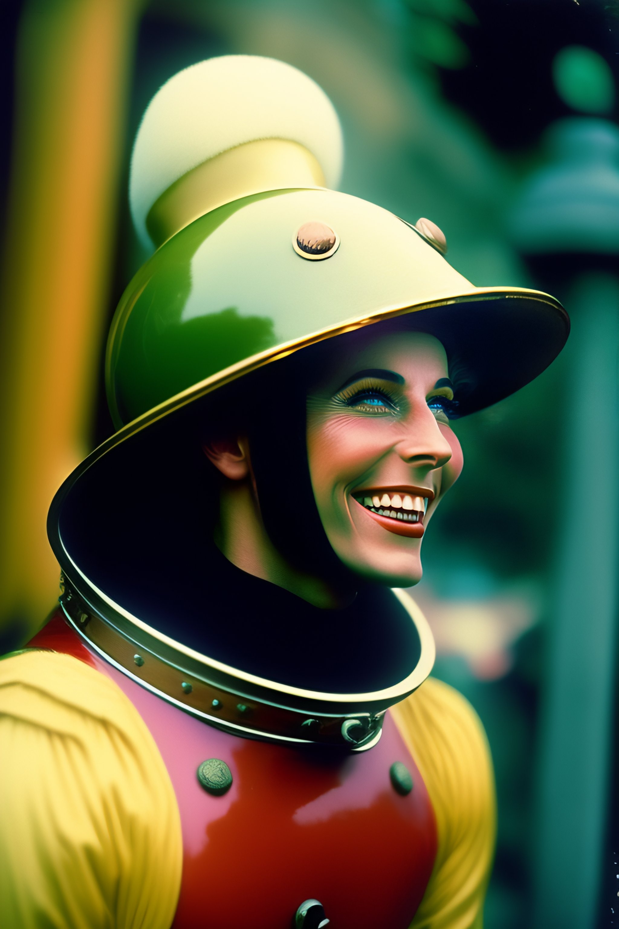 Lexica - A 1960's space creature wearing a funny helmet, smiling, color ...
